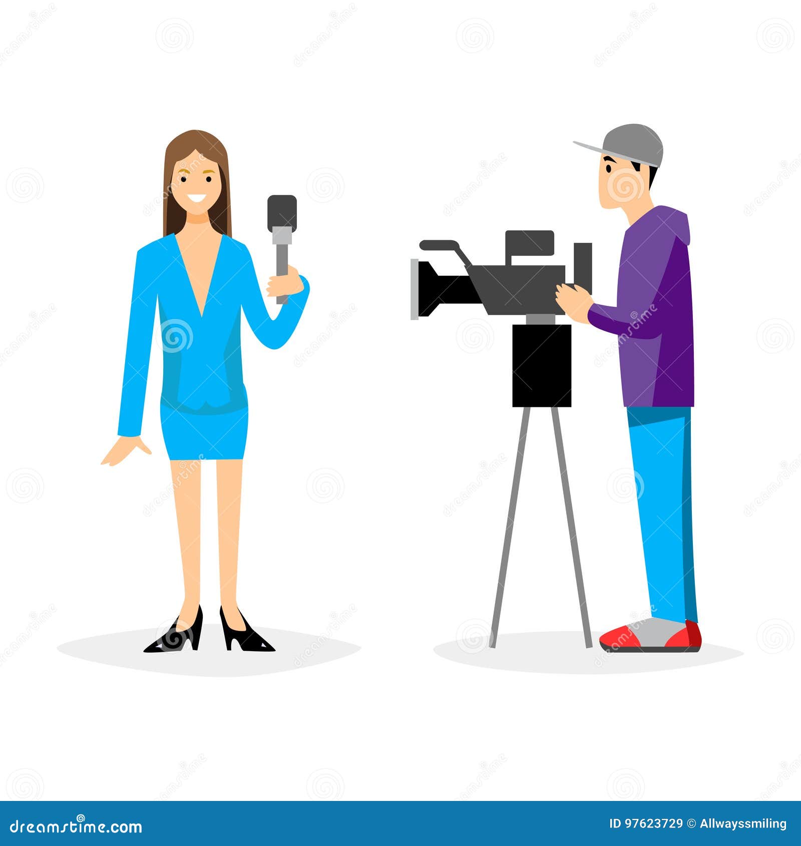 Vector Illustration Tv Journalist Talking in Front Camera Stock Vector ...