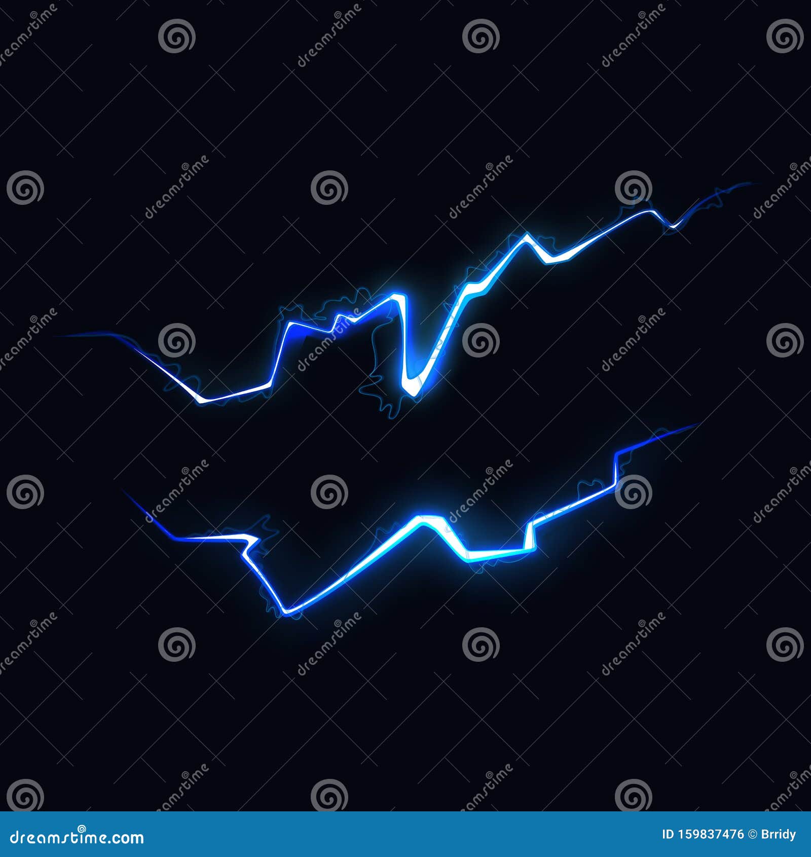 Vector Illustration of Two Abstract Blue Lightning on Black Background ...