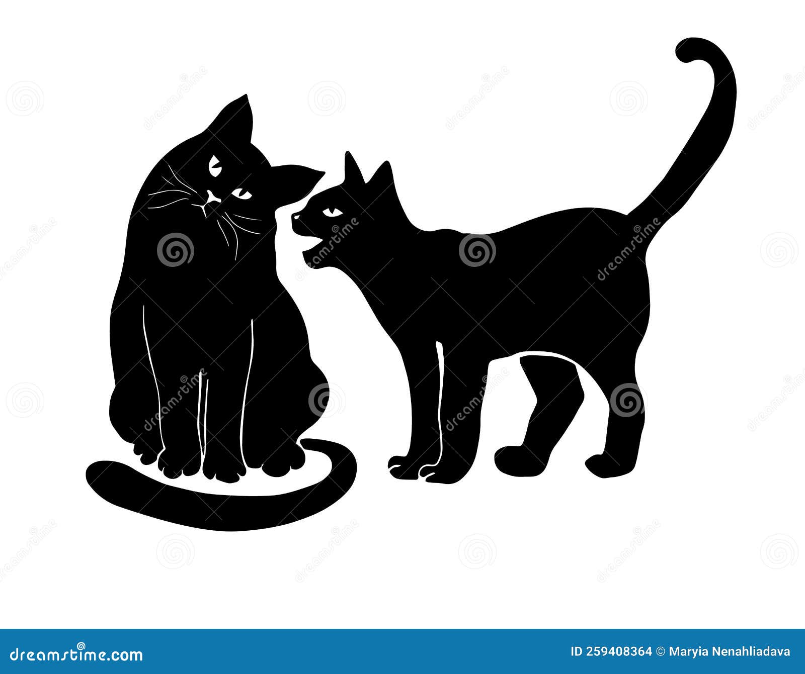 Vector Illustration of Two Black Cats Communicating, Two Cats are ...