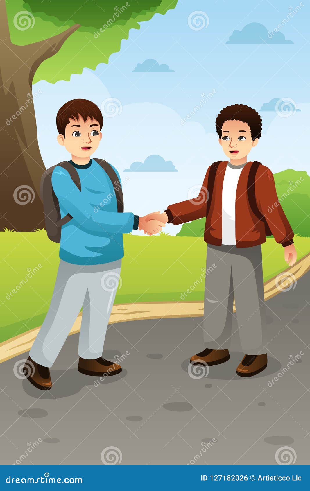 Two Boys Shaking Hands Illustration Stock Vector - Illustration of ...