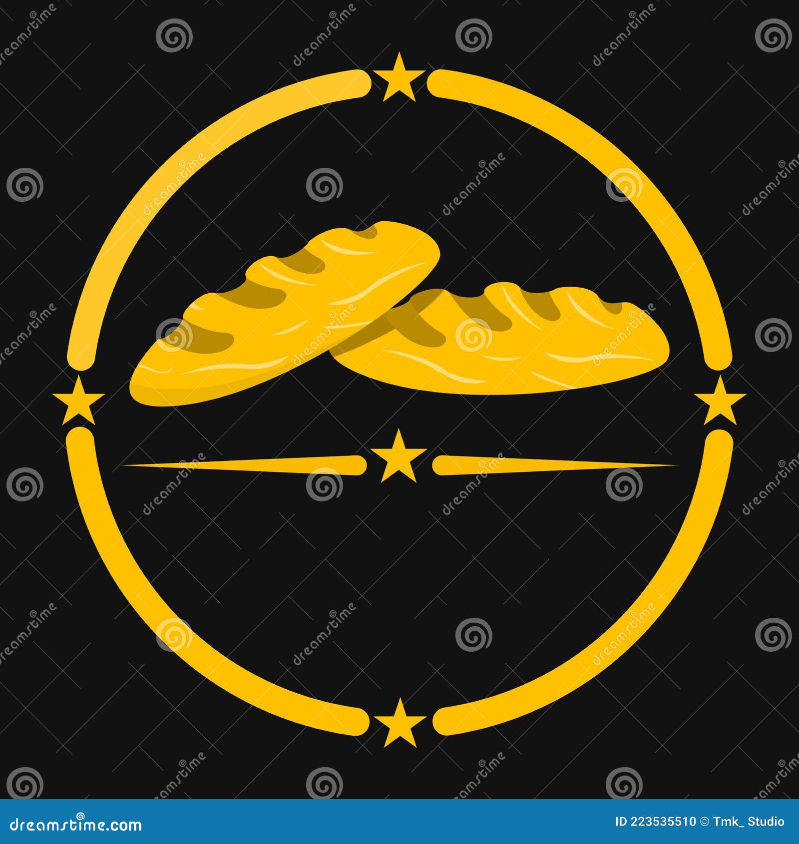 Vector Illustration of Two Bread on Circle Logo, Yellow, Gold and Black ...
