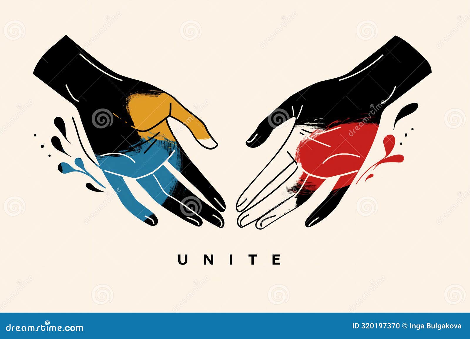 Vector Illustration of Two Colourful Hands and Text Unite on Beige ...
