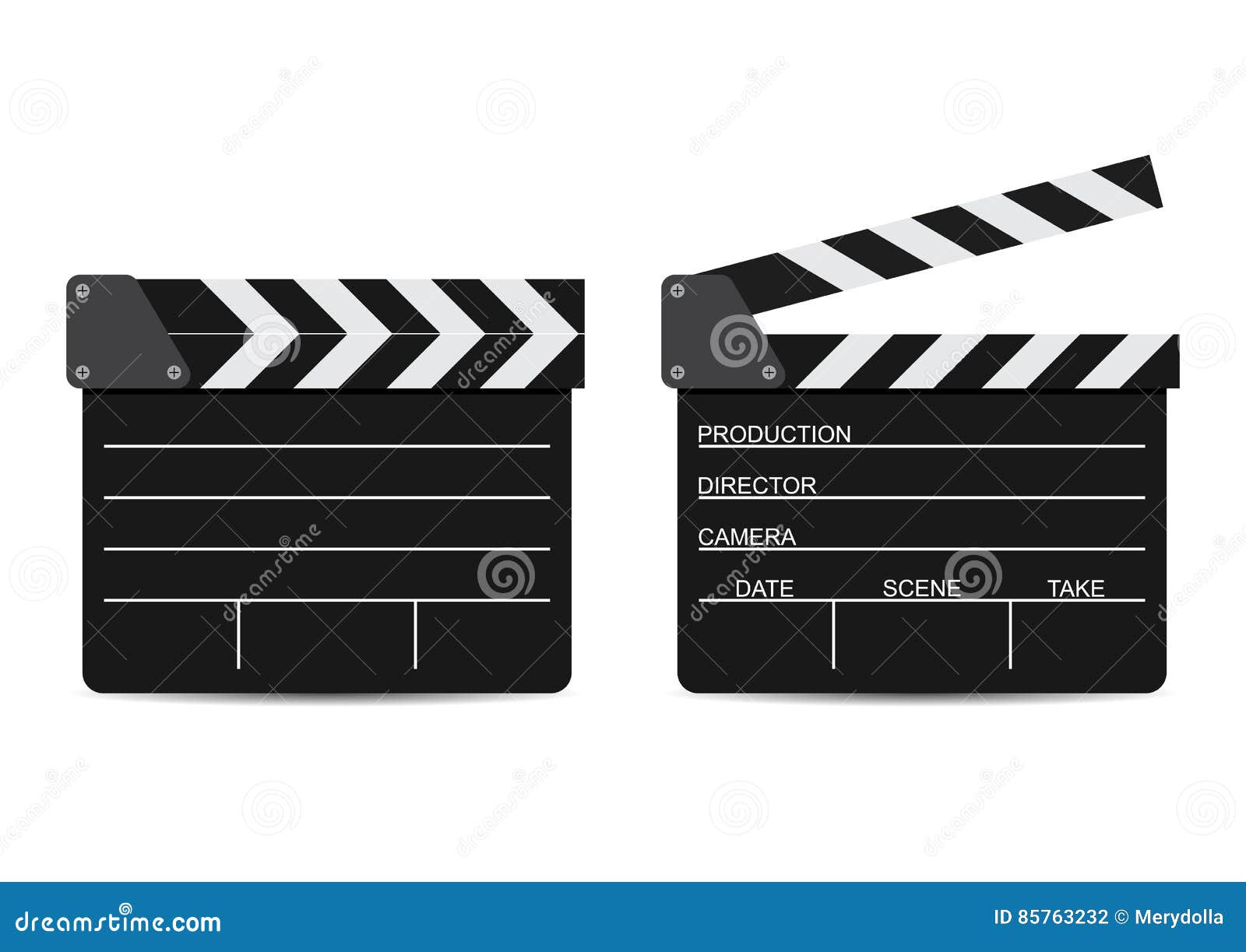 Film Clappers Boards Isolated On White Background. Blank Movie Clapper ...