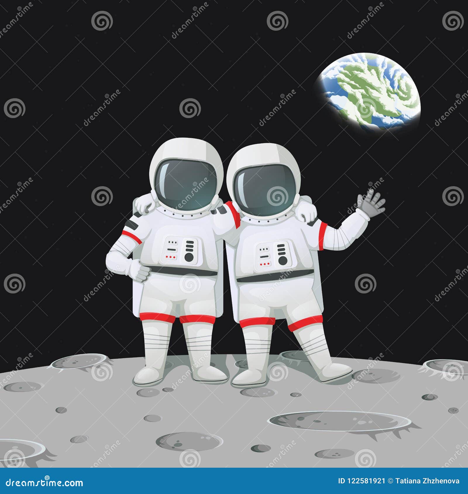 Astronauts In Weightlessness Zero Gravity Planet Vector Cartoon ...