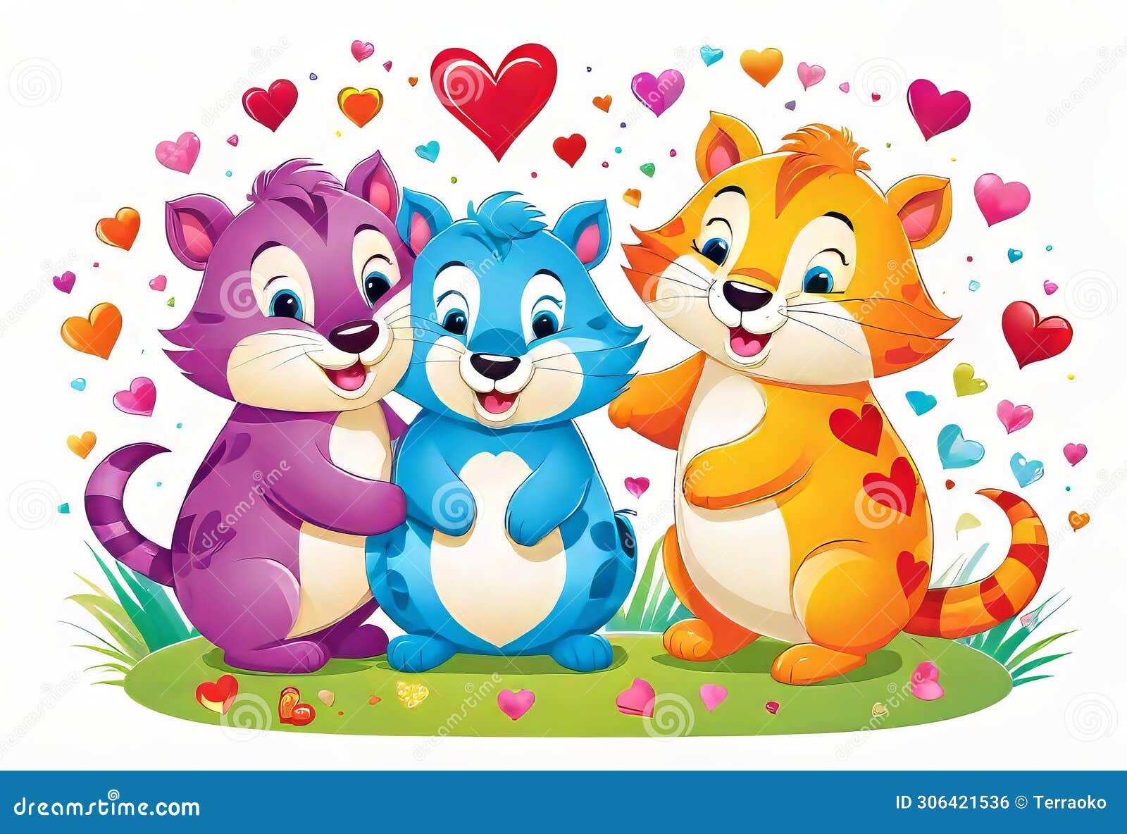 Vector Illustration, Two Funny Hugging Animals Surrounded by Hearts and ...