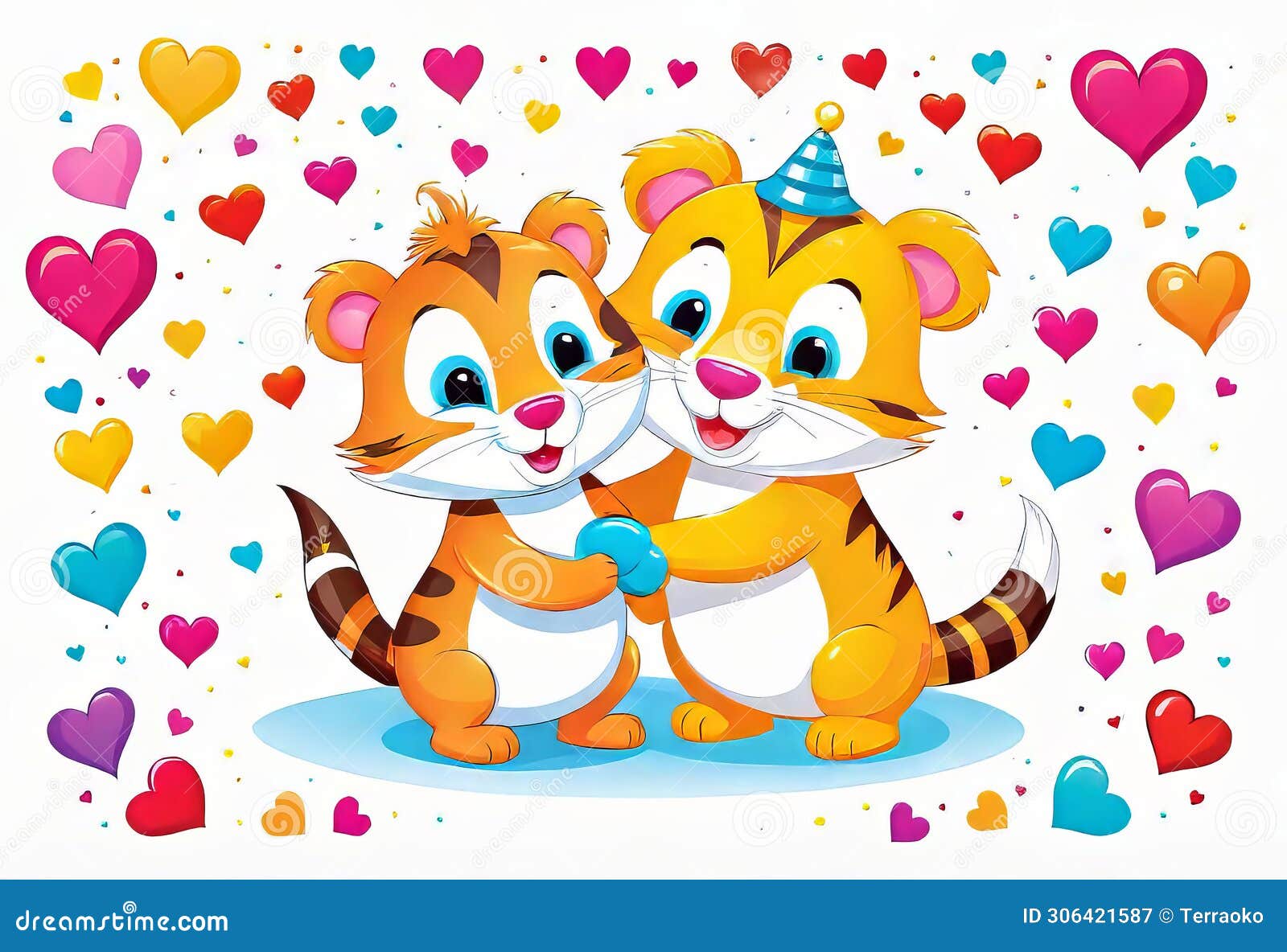 Vector Illustration, Two Funny Hugging Animals Surrounded by Hearts and ...