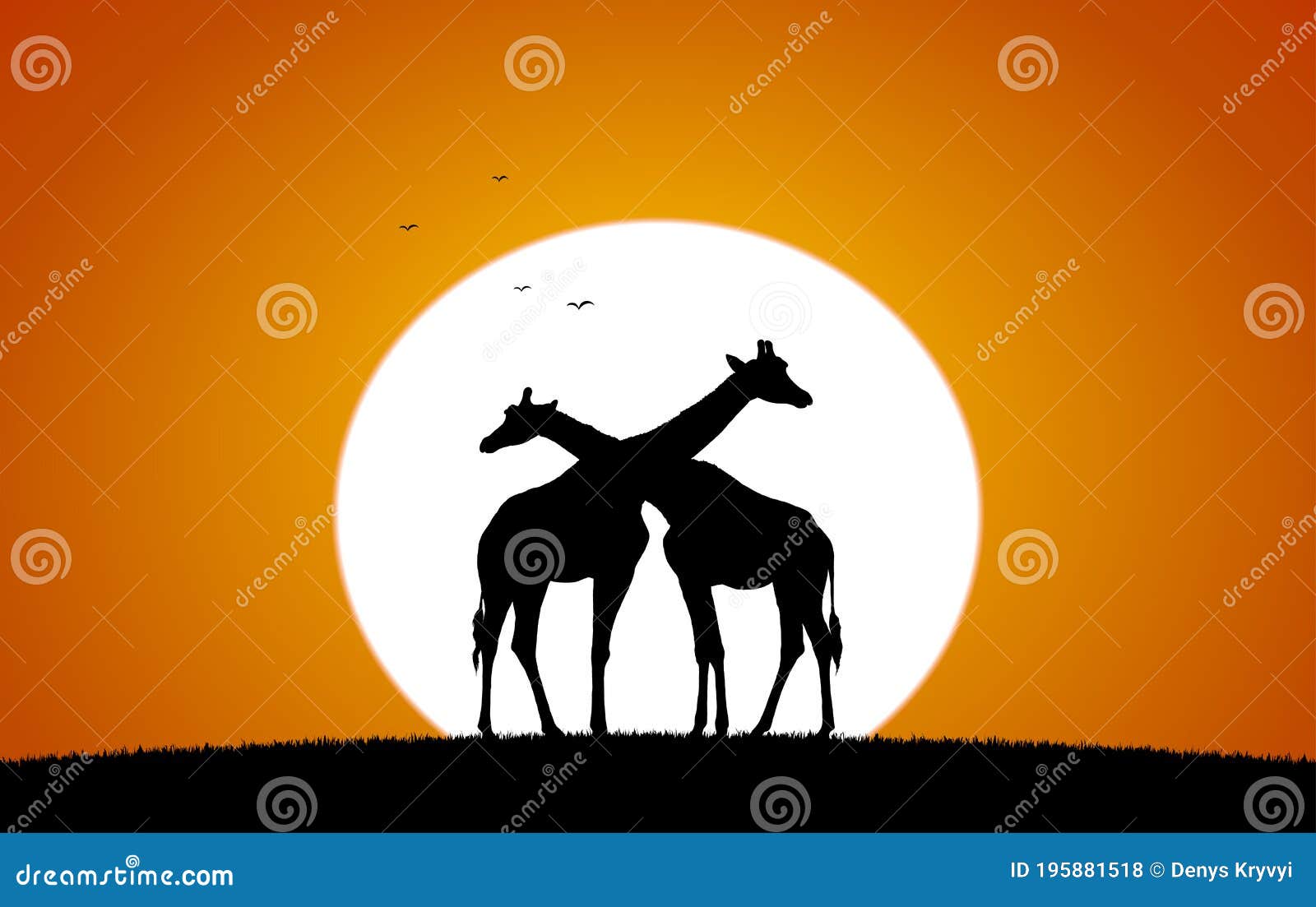 Vector Two Giraffe Against the Setting Sun. Silhouette Stock Vector ...