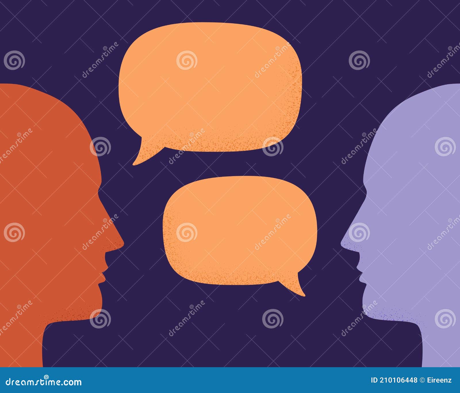 Vector Illustration of Two Human Heads Silhouette Talking through ...