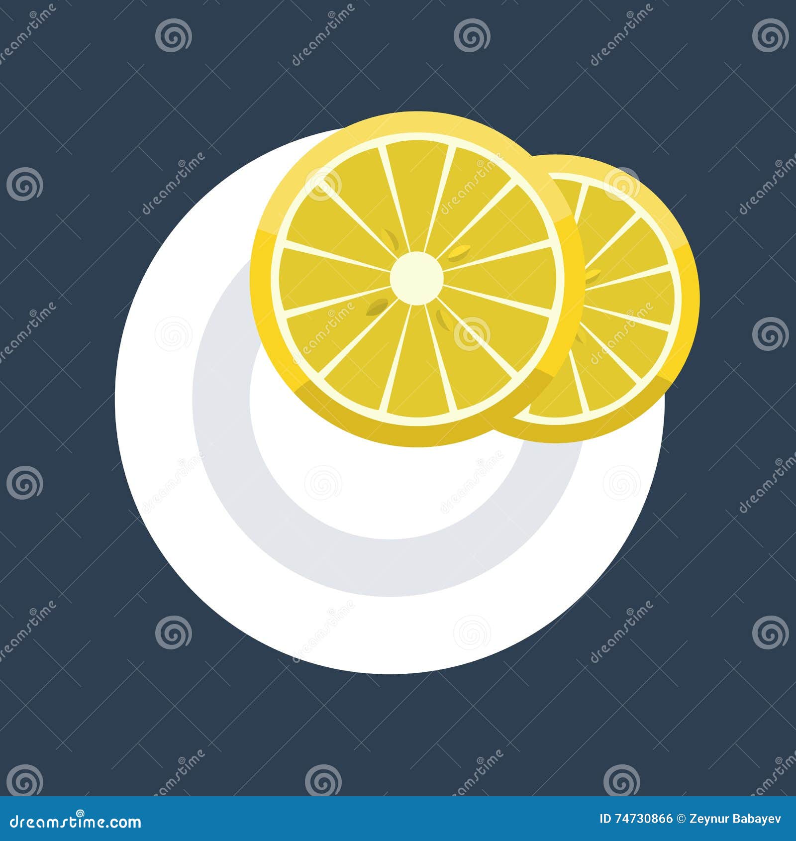 Vector Illustration of Two Lemon Wedges Slice on Plate. Stock Vector ...