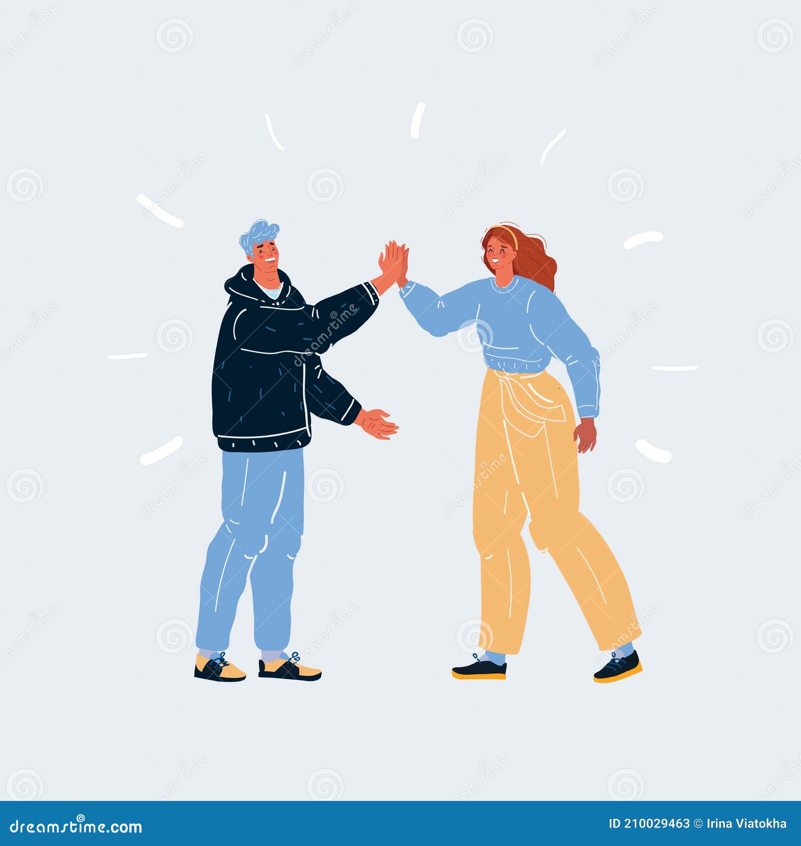Vector Illustration of Two People Giving High Five on White Backround ...