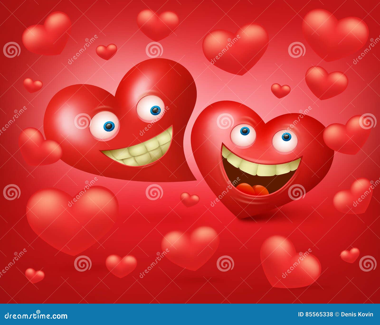 Vector Illustration of Two Red Smiling Hearts Stock Illustration ...