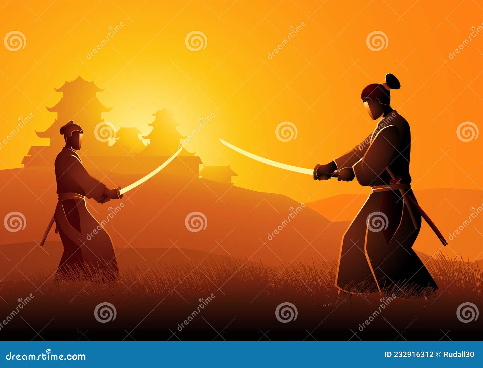 Samurai Duel Comic Scene Royalty-Free Stock Photography | CartoonDealer ...