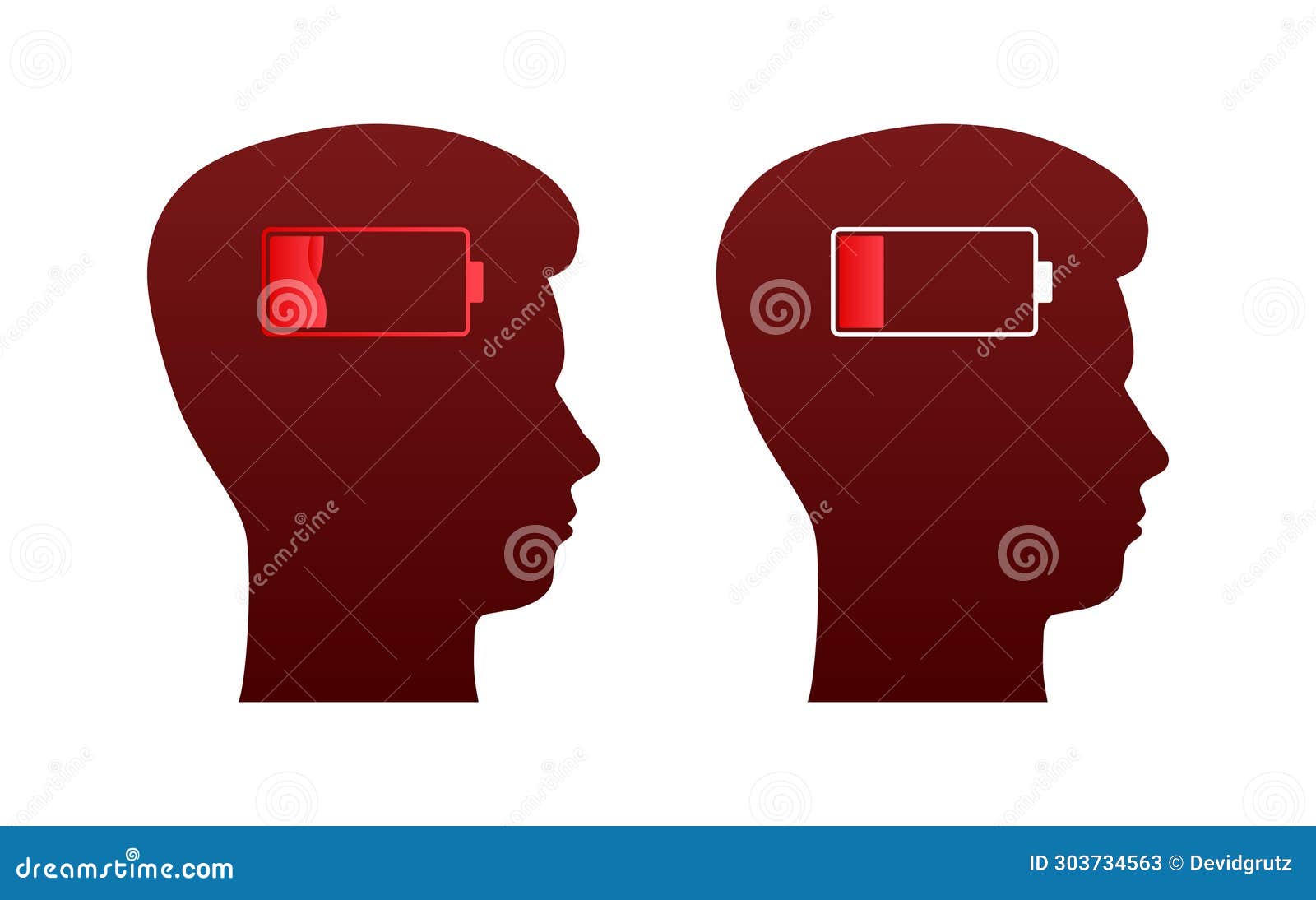 Vector Illustration of Two Silhouetted Profiles with Battery Level ...