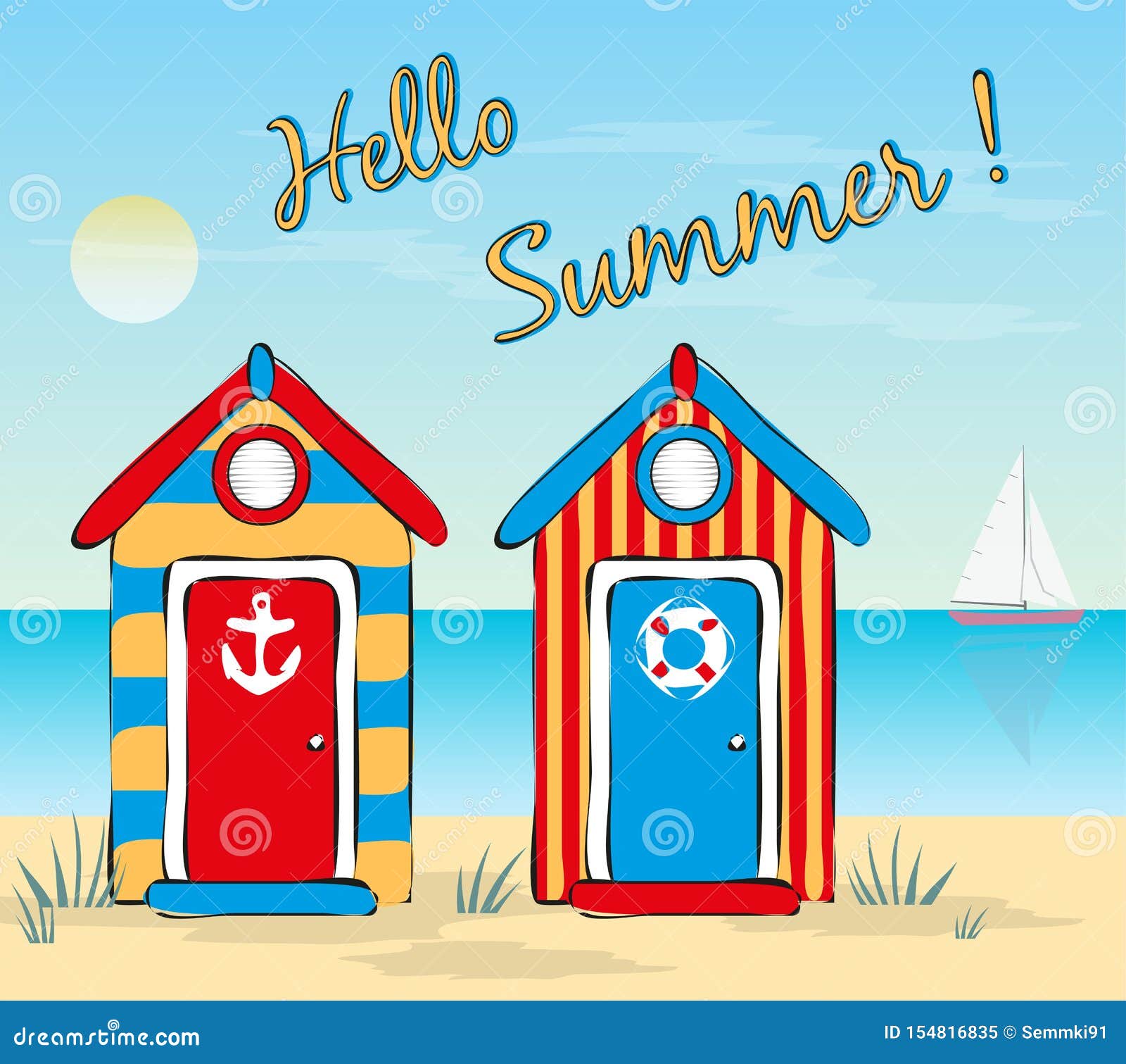 Vector Illustration of Two Small Huts by the Sea Stock Illustration ...