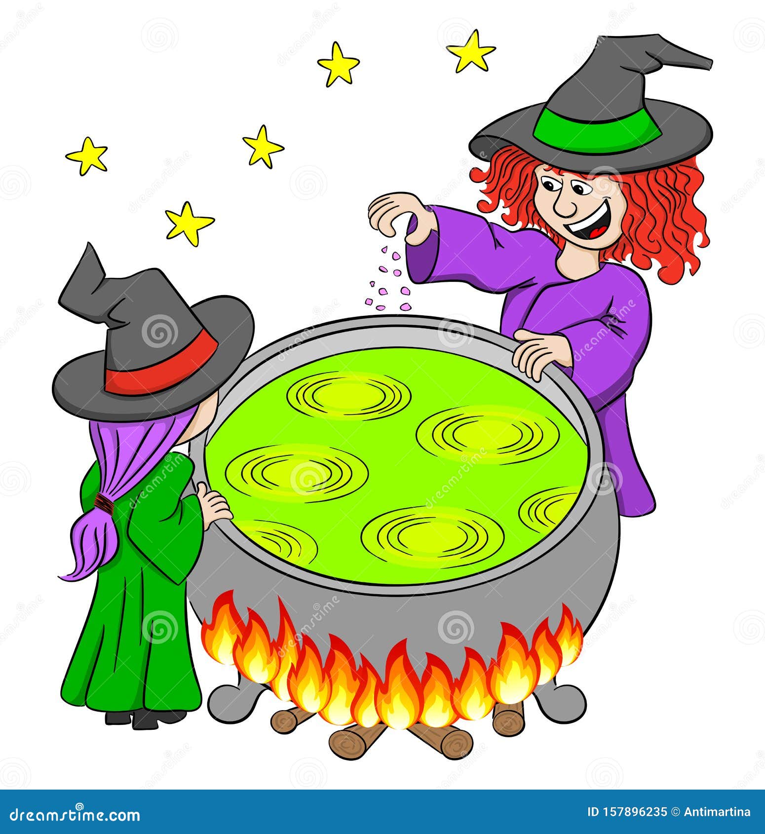 Witch Cooking a Magic Potion in the Cauldron Stock Vector ...