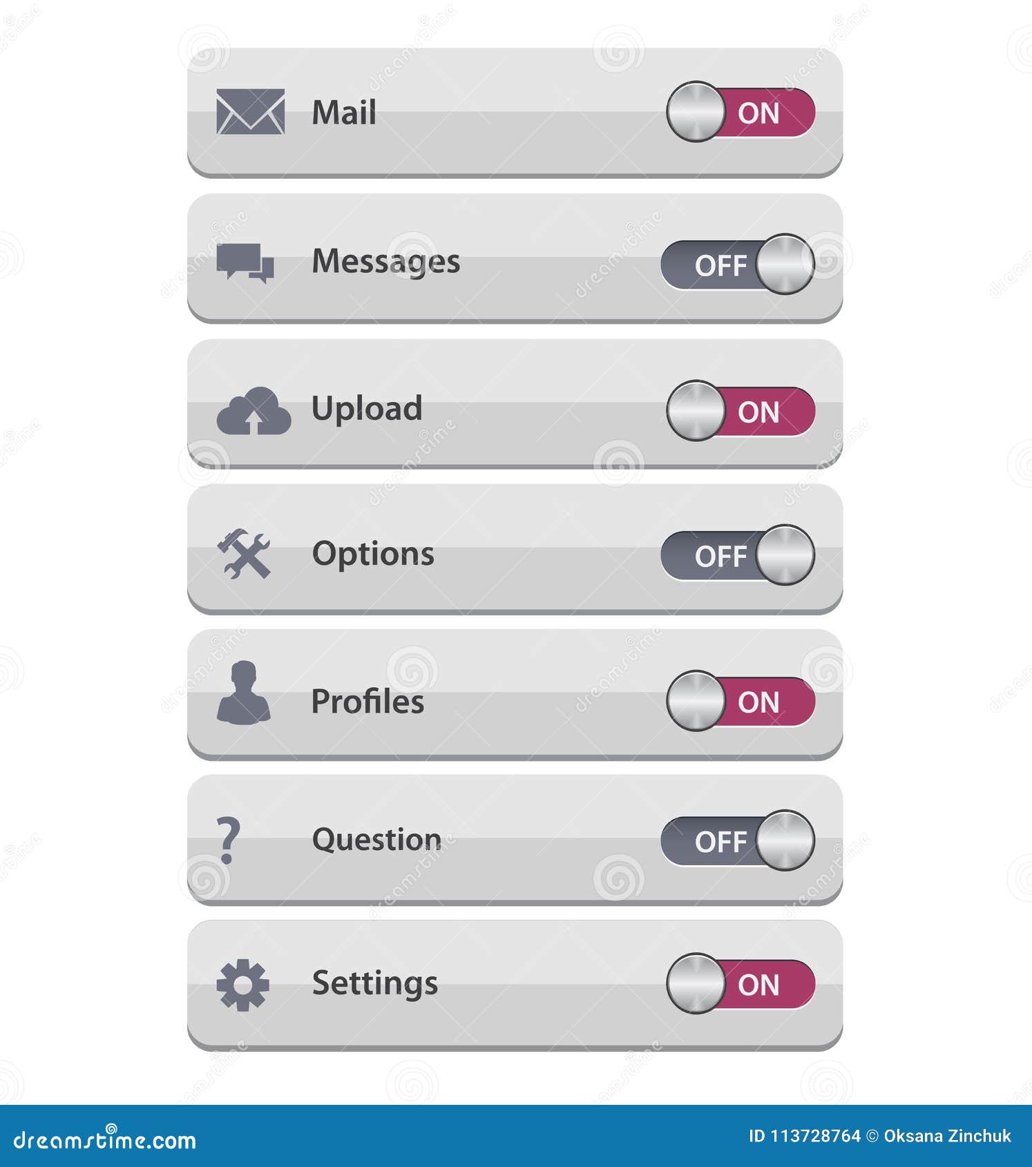 Set of on OFF Switch Buttons and Rollovers. Navigation Menu Stock ...