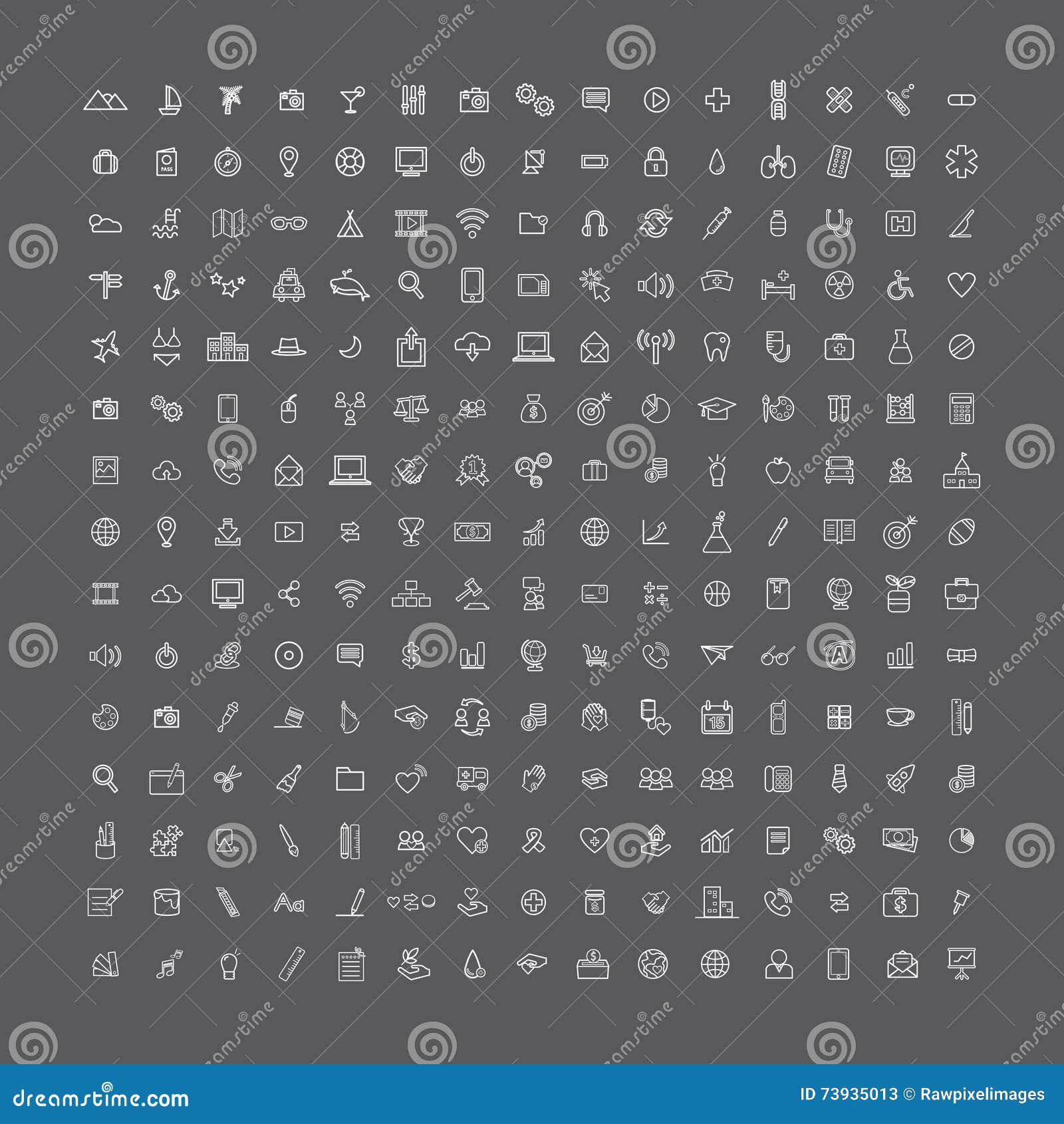 Universal Icon Symbols Group Of 9 Modern Outlines Of Brian, Computing ...