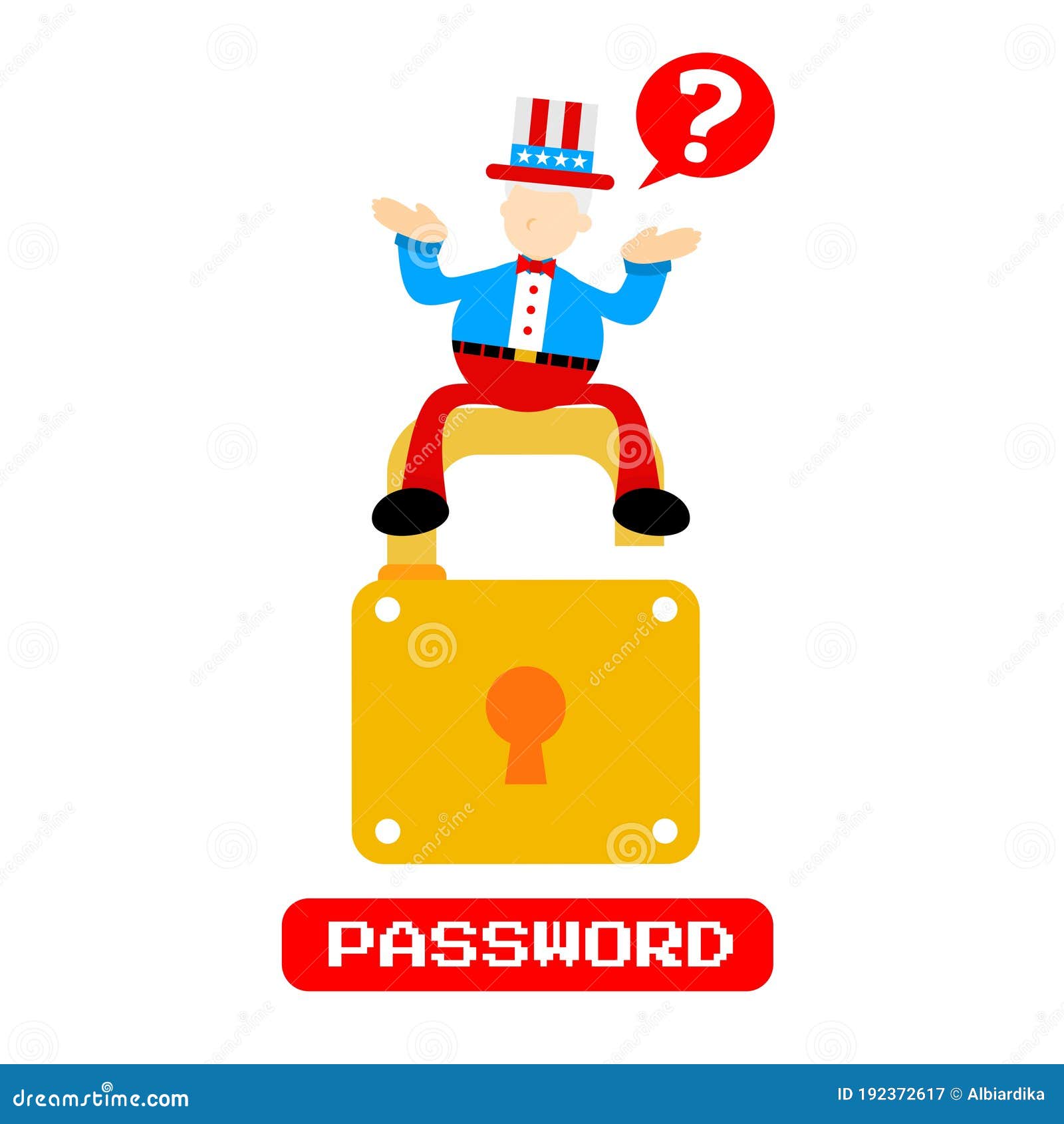 Uncle Sam America and Password Security Padlock Cartoon Doodle Flat ...