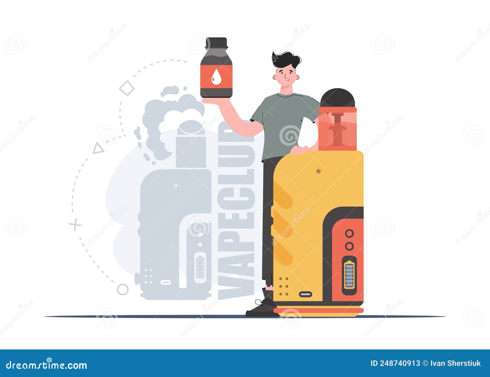 The Guy Holds in His Hands a System for Vaping. Flat Style. the Concept ...