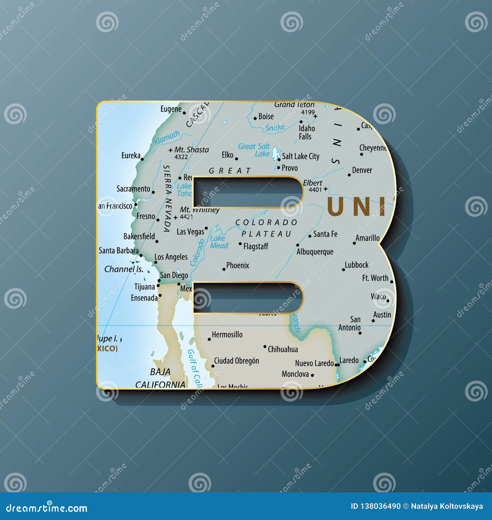 Vector Illustration of Uppercase Letter B with Map To Use Monograms ...