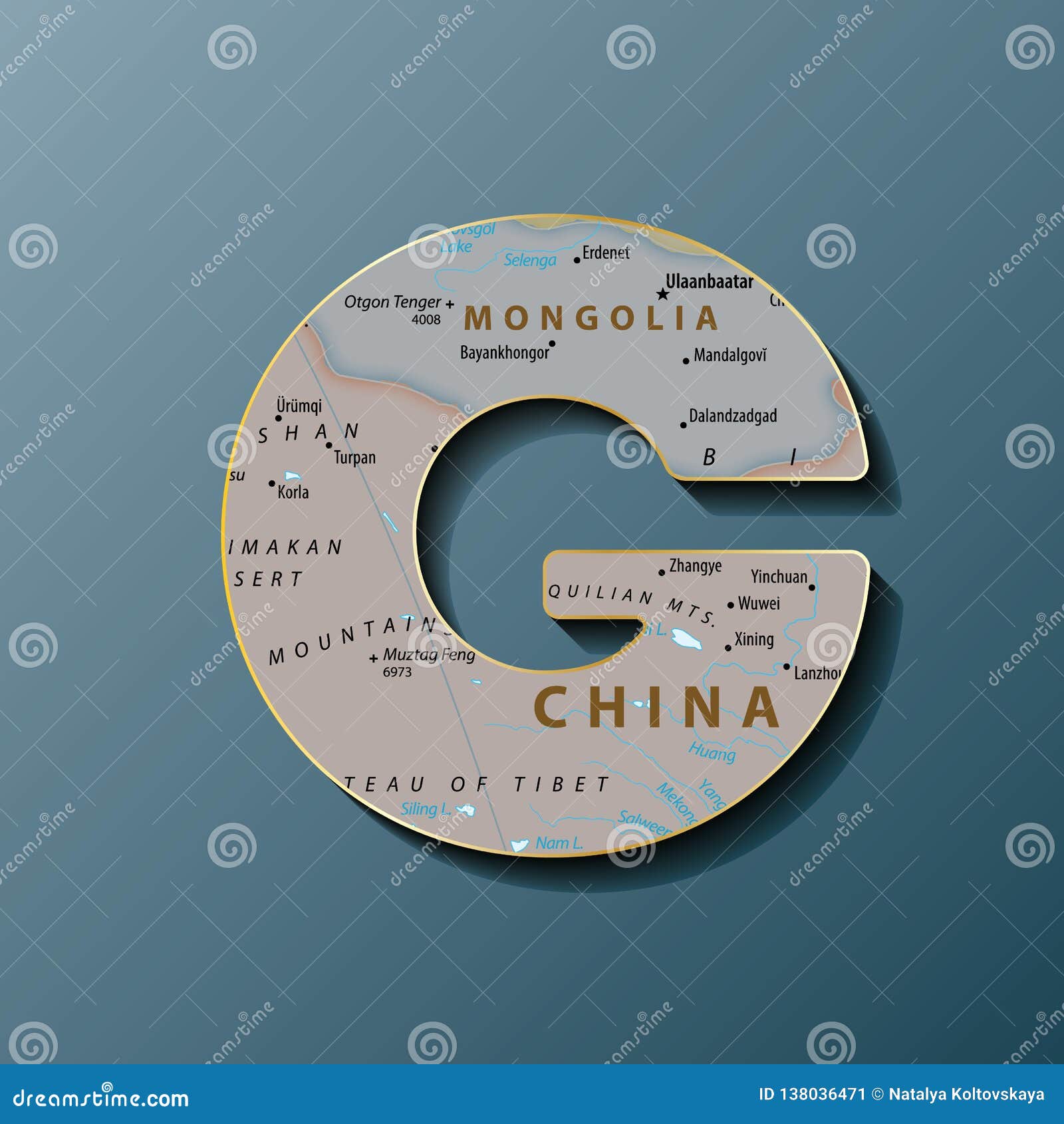 Vector Illustration of Uppercase Letter G with Map To Use Monograms ...