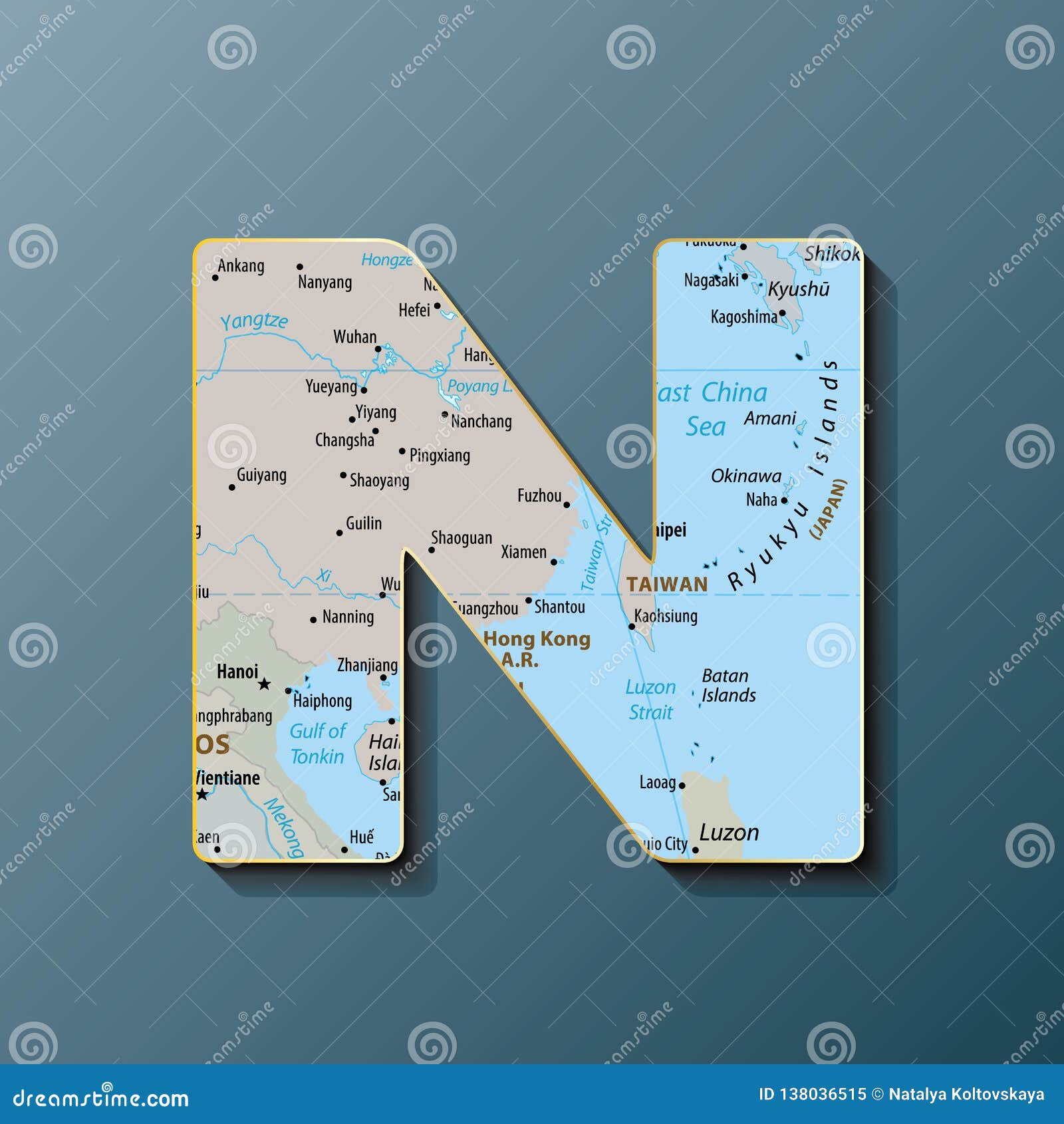 Vector Illustration of Uppercase Letter N with Map To Use Monograms ...