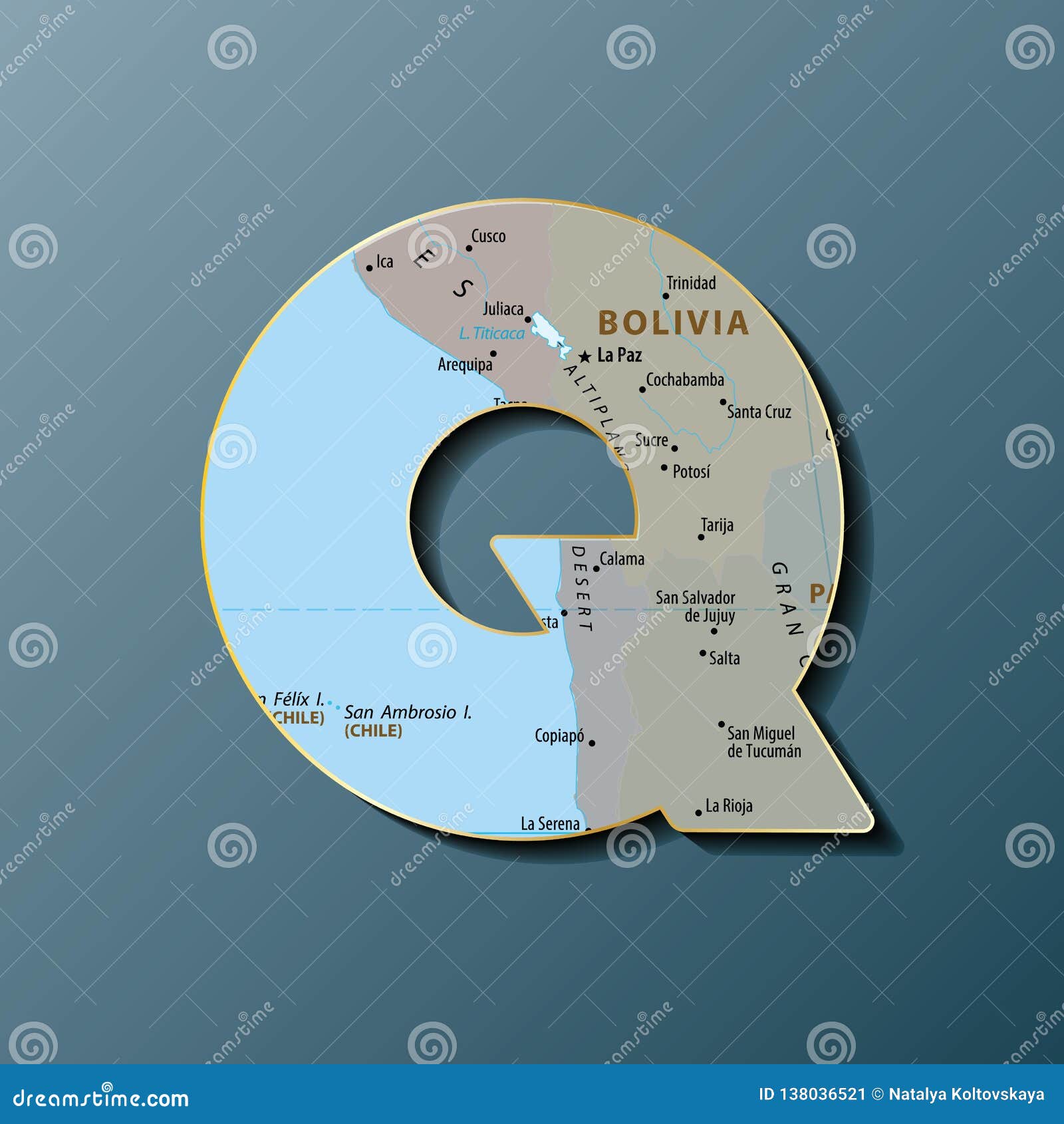 Vector Illustration Of Uppercase Letter Q With Map To Use Monograms ...
