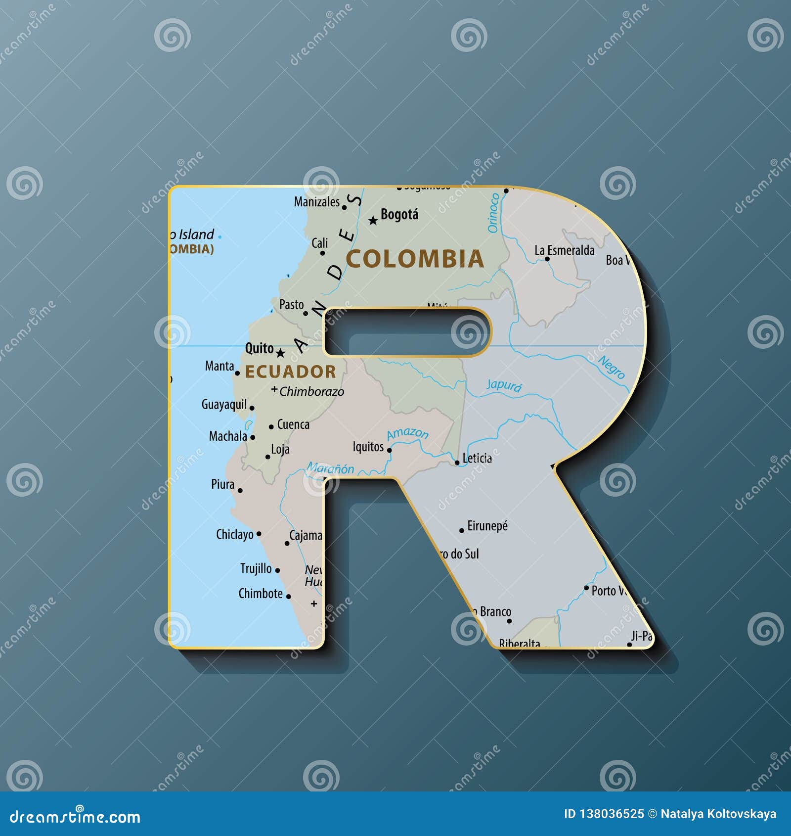 Vector Illustration of Uppercase Letter R with Map To Use Monograms ...