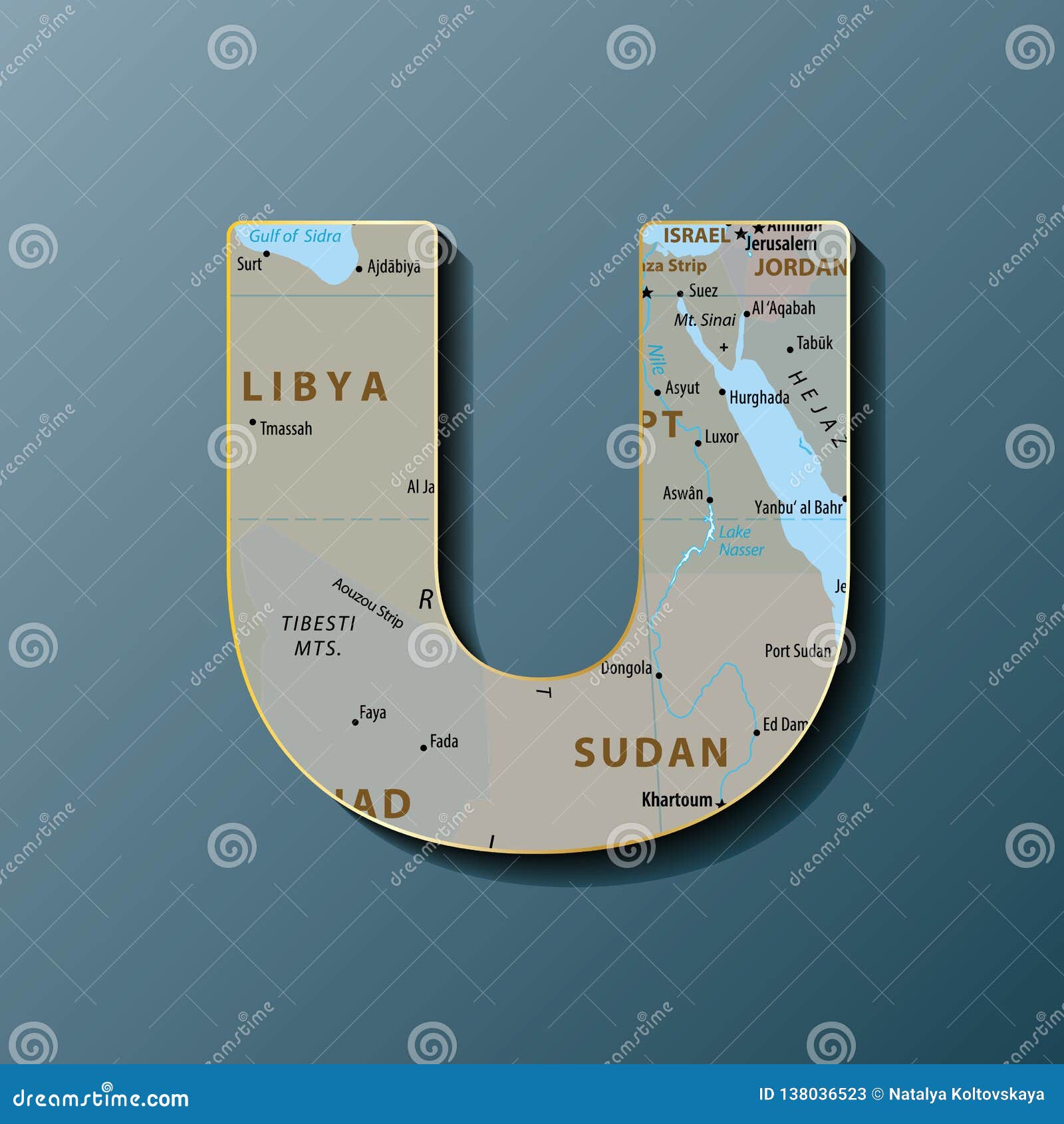 Vector Illustration of Uppercase Letter U with Map To Use Monograms ...