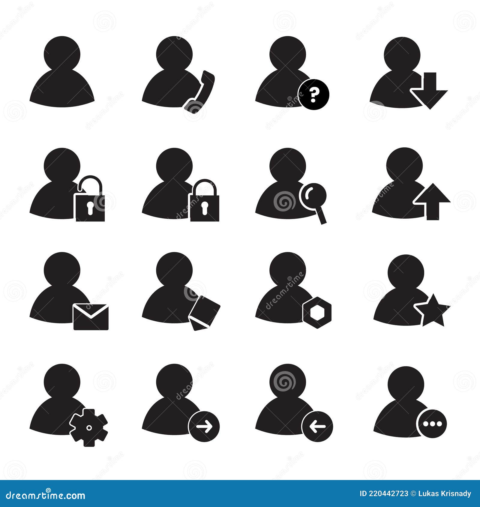 Vector Illustration of User Icon Set Design in Black Solid Style. Stock ...