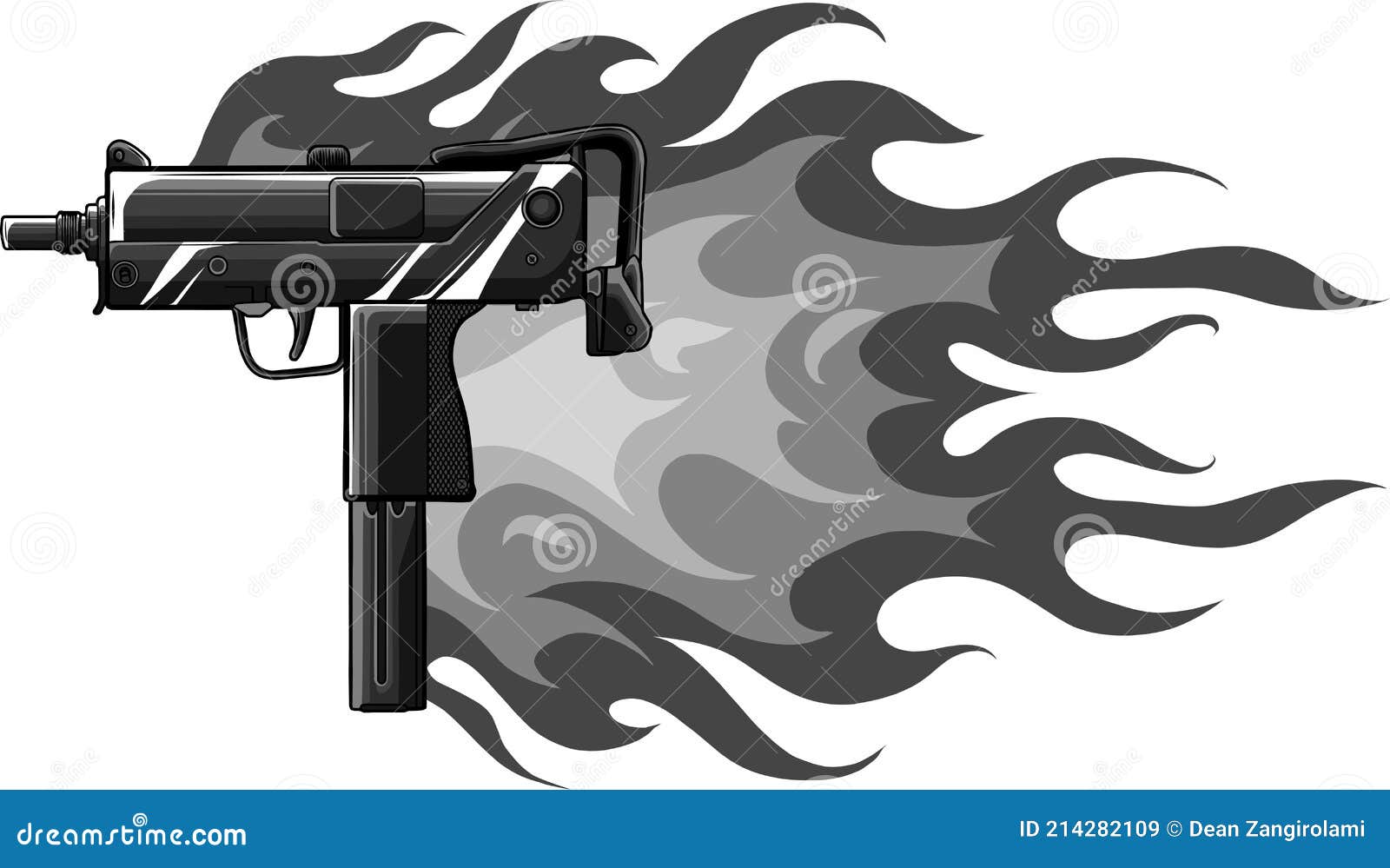 Vector Illustration Of A Uzi Gun With Flames | CartoonDealer.com #214282109