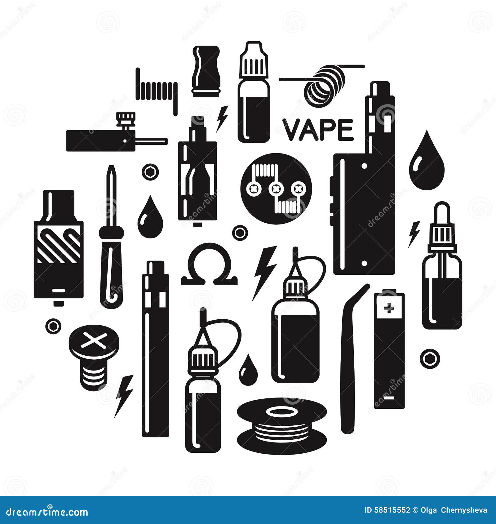 Vector Illustration of Vape and Accessories Stock Vector - Illustration ...