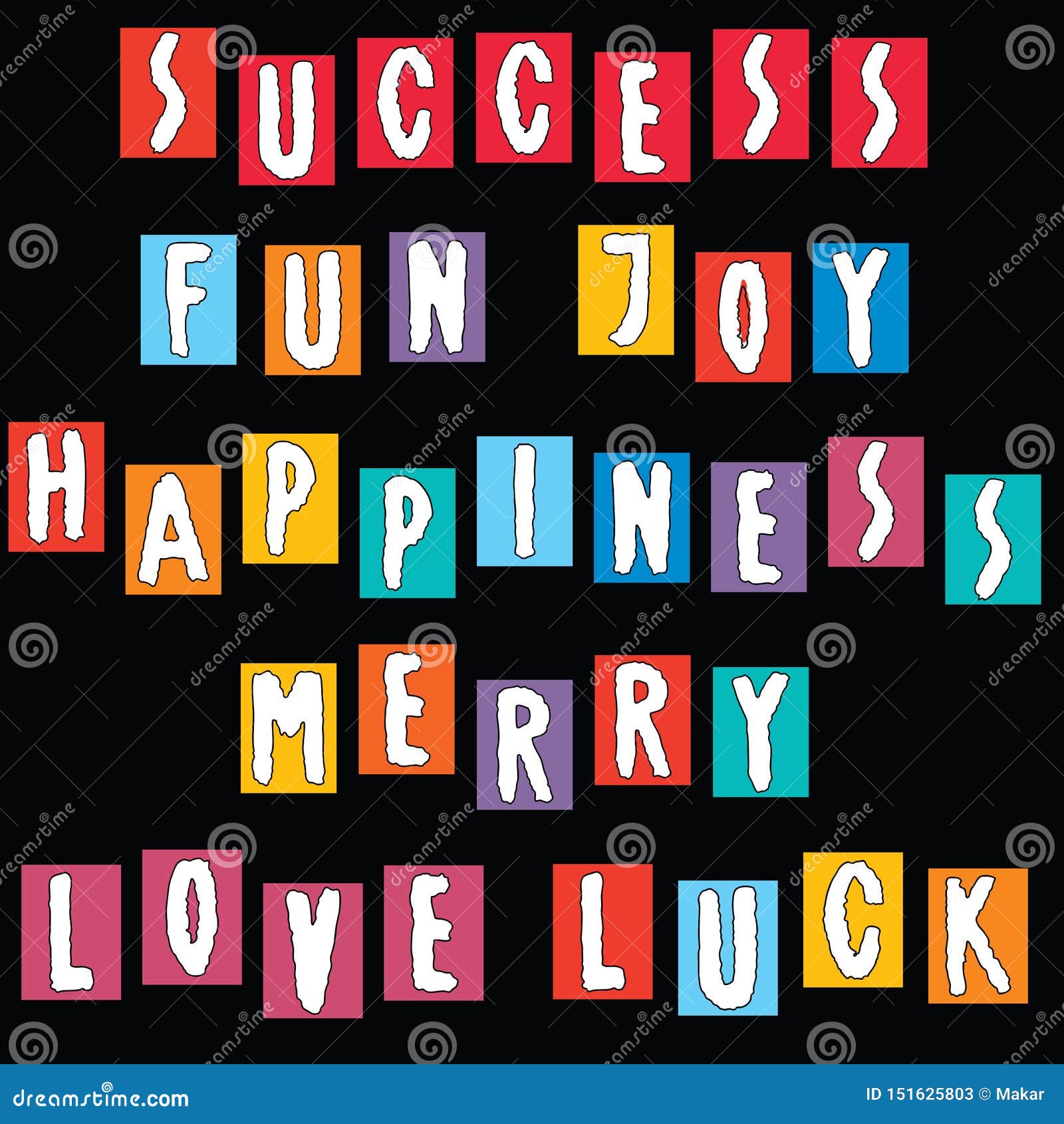 Vector Image of Various Cheerful Words from Colorful Drawn Letters ...