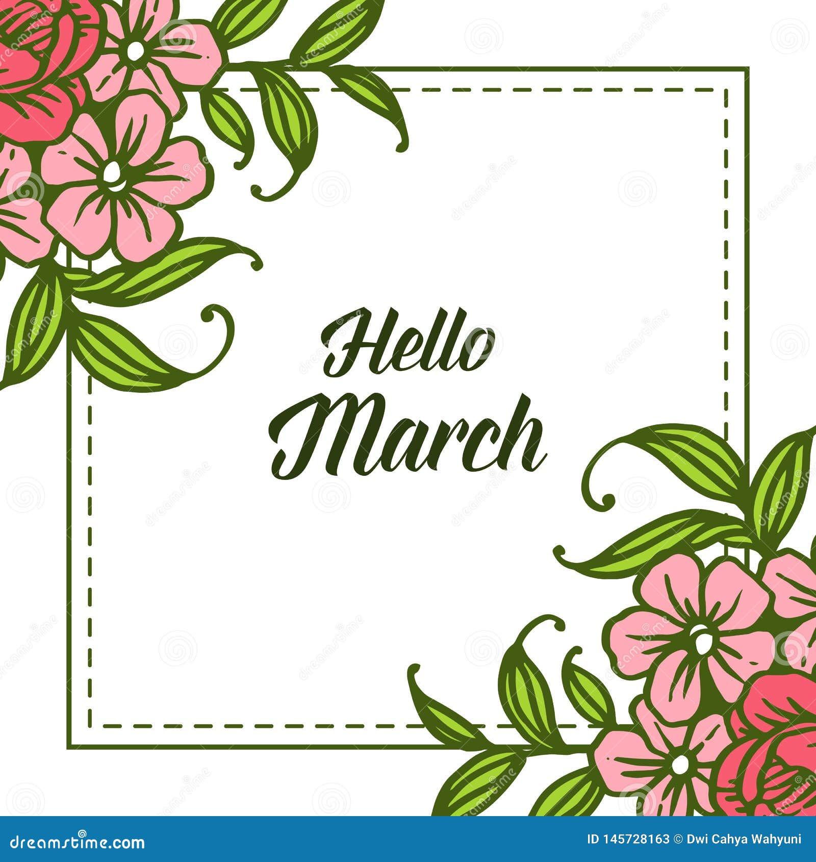 Vector Illustration Various Flower Frame for Greeting Card Hello March ...