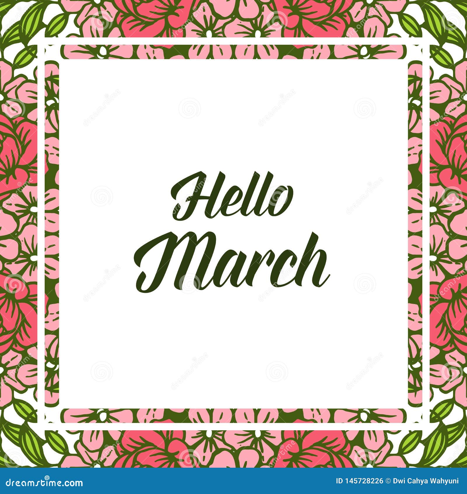 Vector Illustration Various Flower Frame for Greeting Card Hello March ...