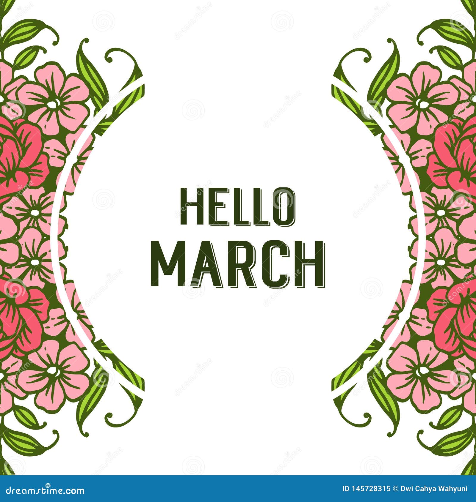 Vector Illustration Various Flower Frame for Greeting Card Hello March ...