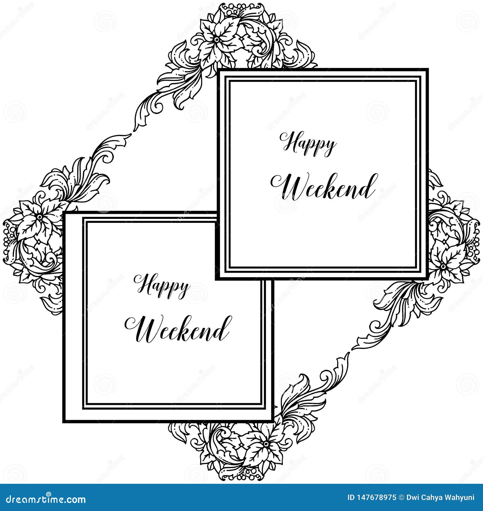 Vector Illustration Various Flower Frame for Lettering Happy Weekend ...