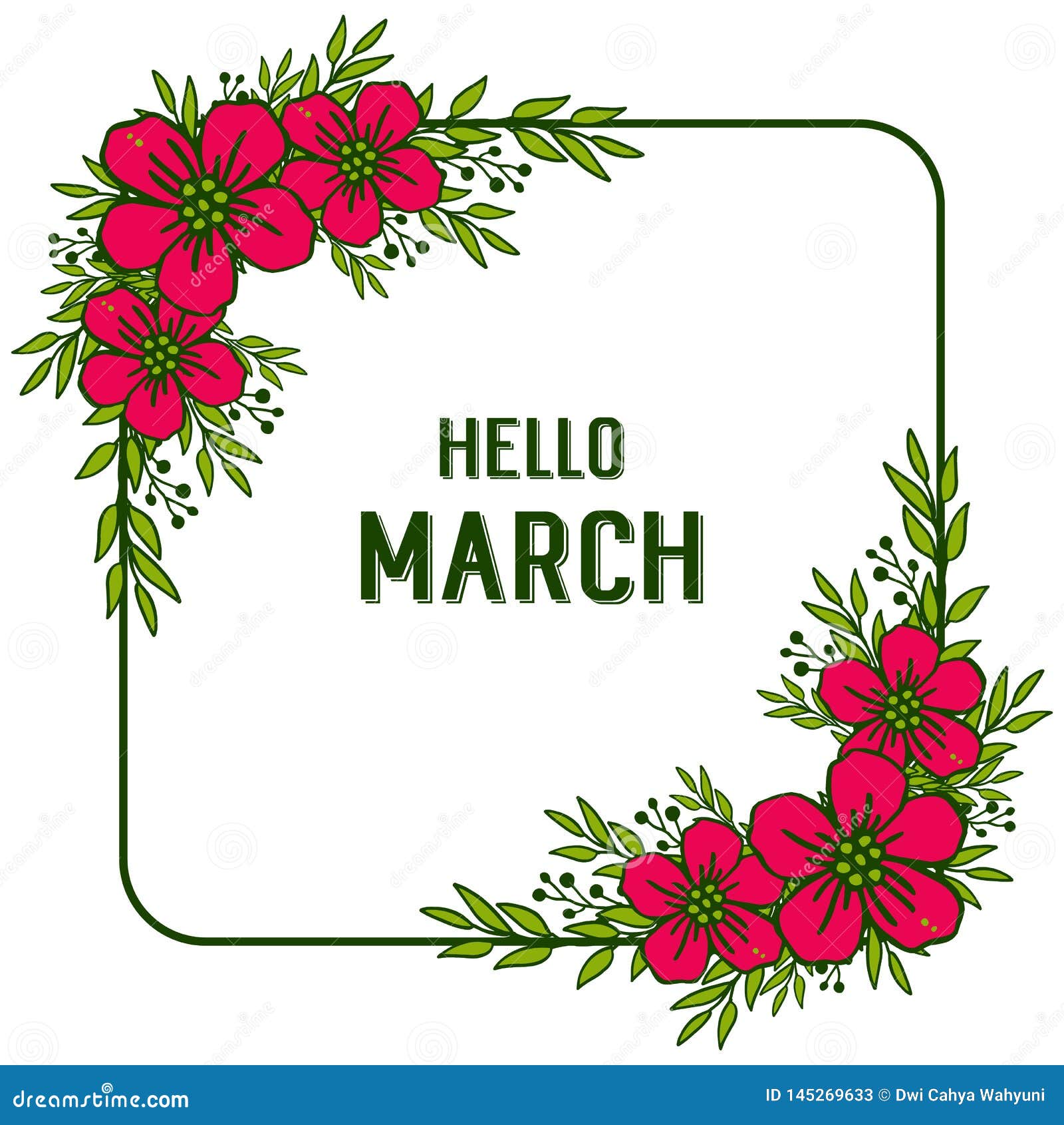 Vector Illustration Various Flower Frame with Writing Hello March Stock ...