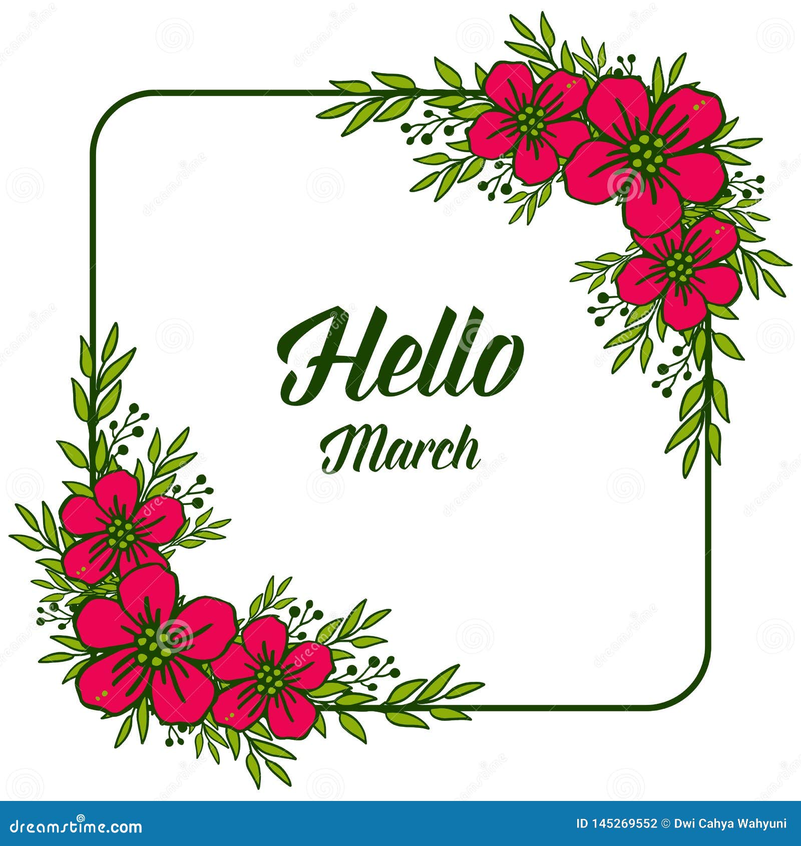 Vector Illustration Various Flower Frame with Writing Hello March Stock ...