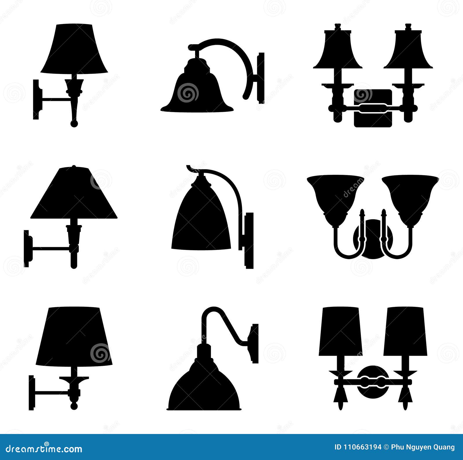 Set of Various Types of Wall Lamp Vector Icons Stock Vector ...