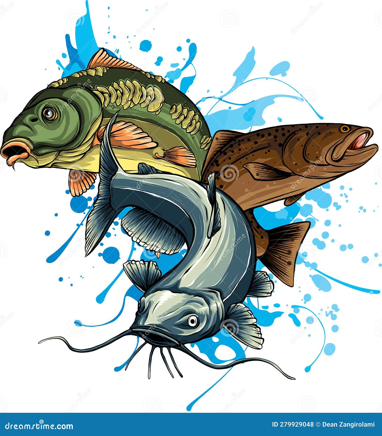 Vector Illustration of Various Freshwater Fishes Design Stock Vector ...