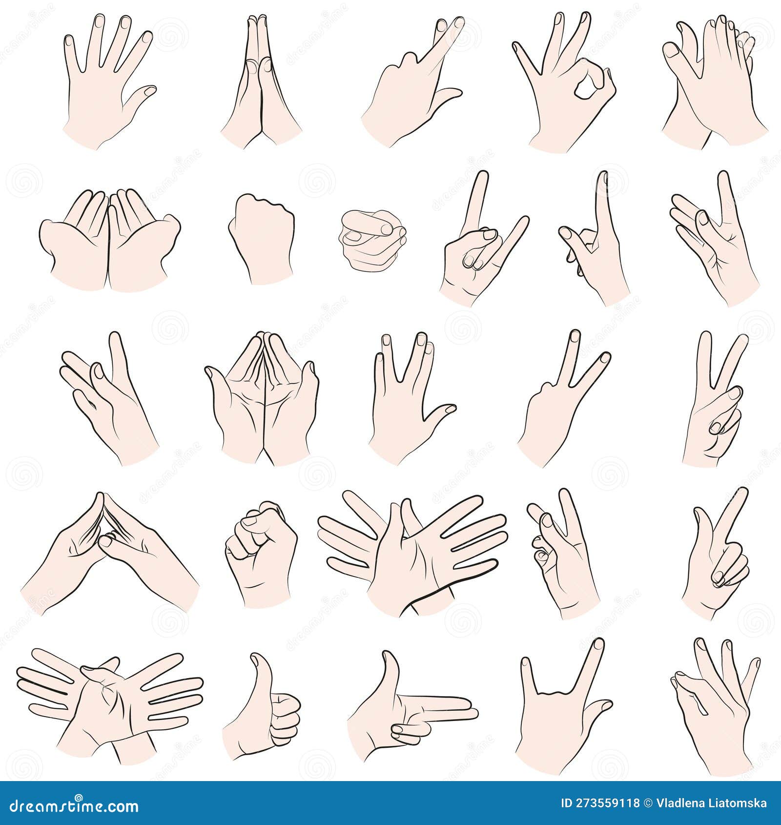 Vector Illustration of Various Hand Gestures, Movements, Isolated on a ...