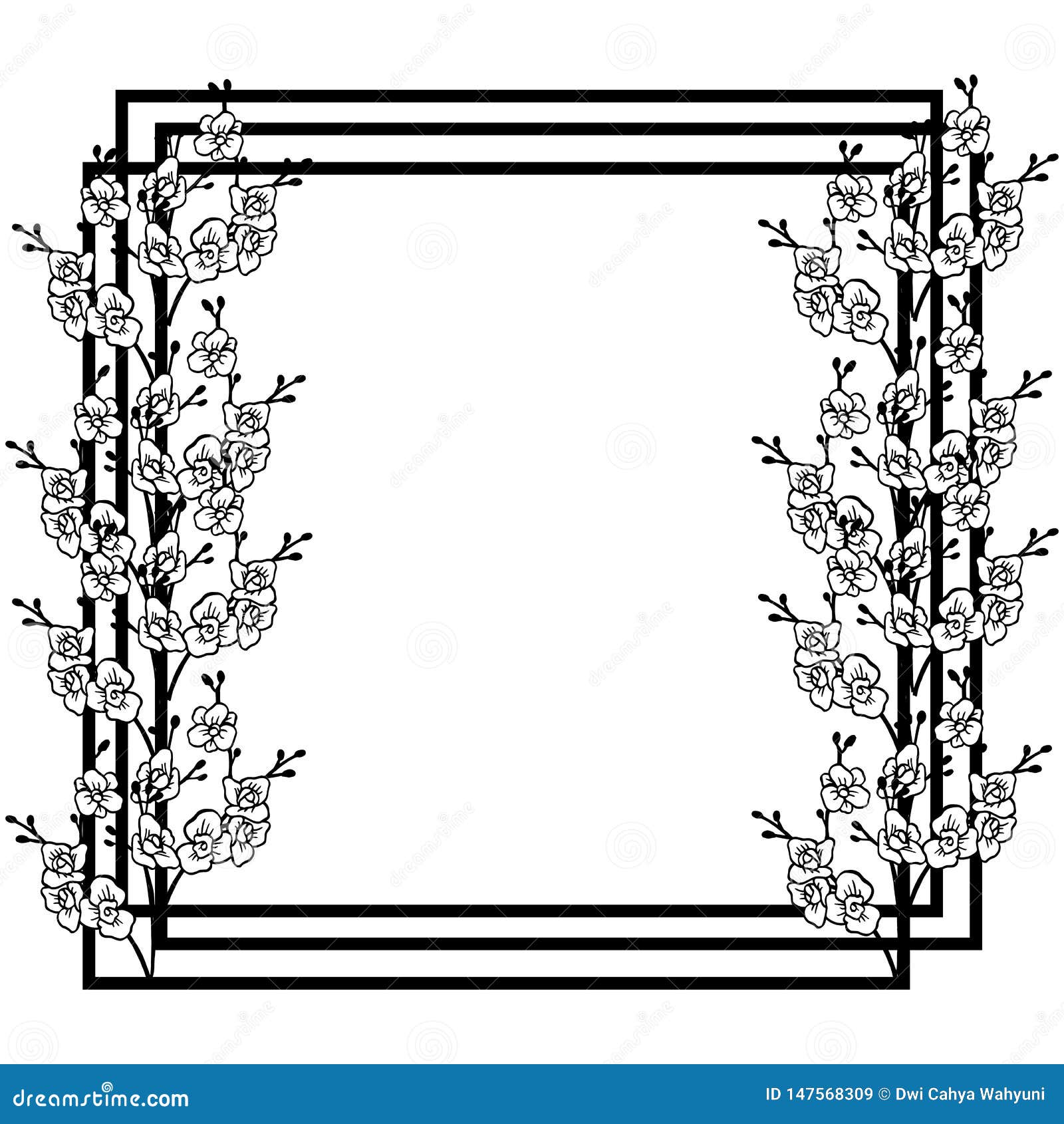 Vector Illustration Various Leaf Flower Frame with Cute Style Stock ...