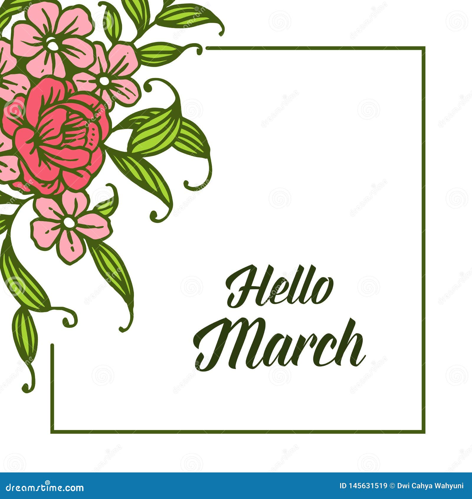 Vector Illustration Various Lettering Hello March with Leaf Flower ...
