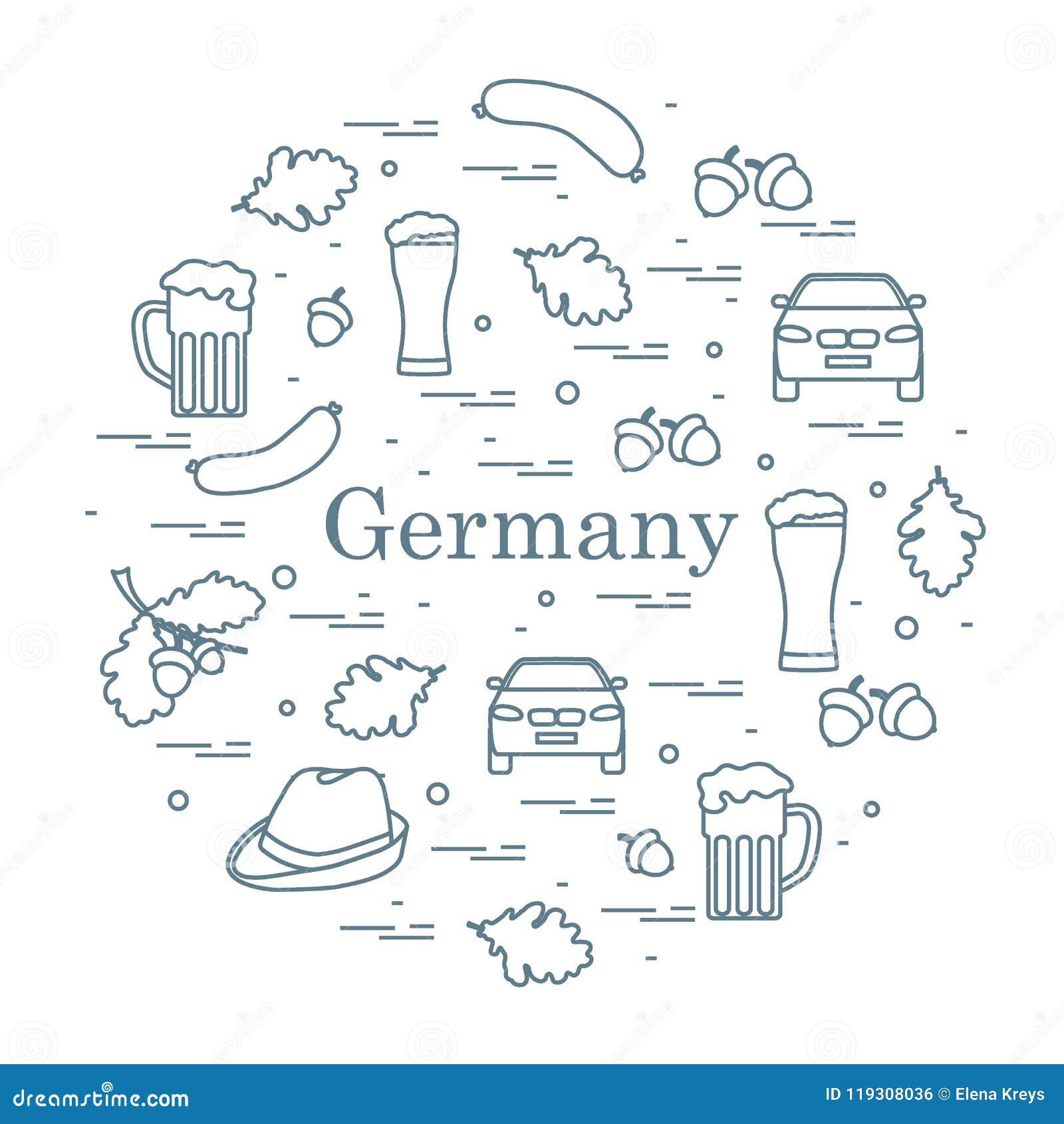 Vector Illustration with Various Symbols of Germany Arranged in Stock ...
