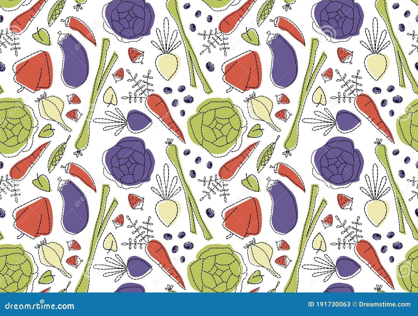 Vector Illustration Vegetables Seamless Pattern. Colorful Linear ...