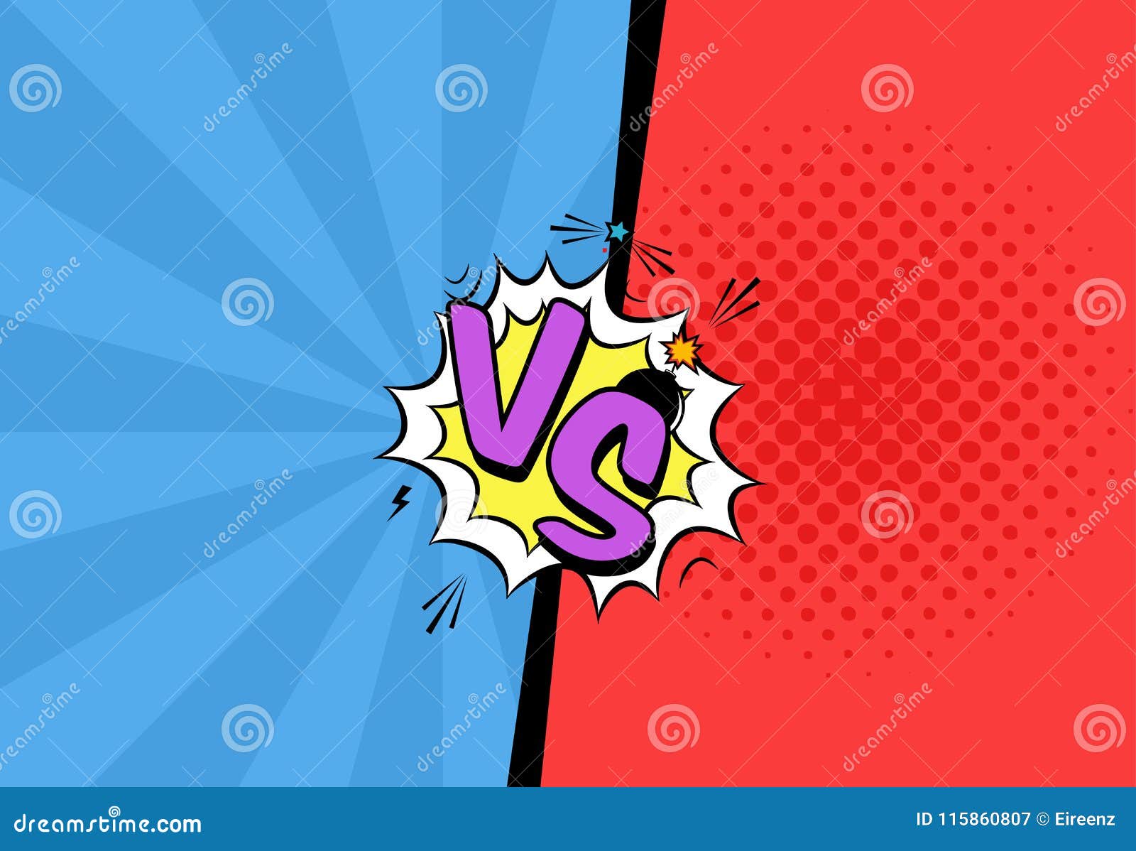 Vector Illustration of Versus Letters with Speech Bubble, Bomb Stock ...