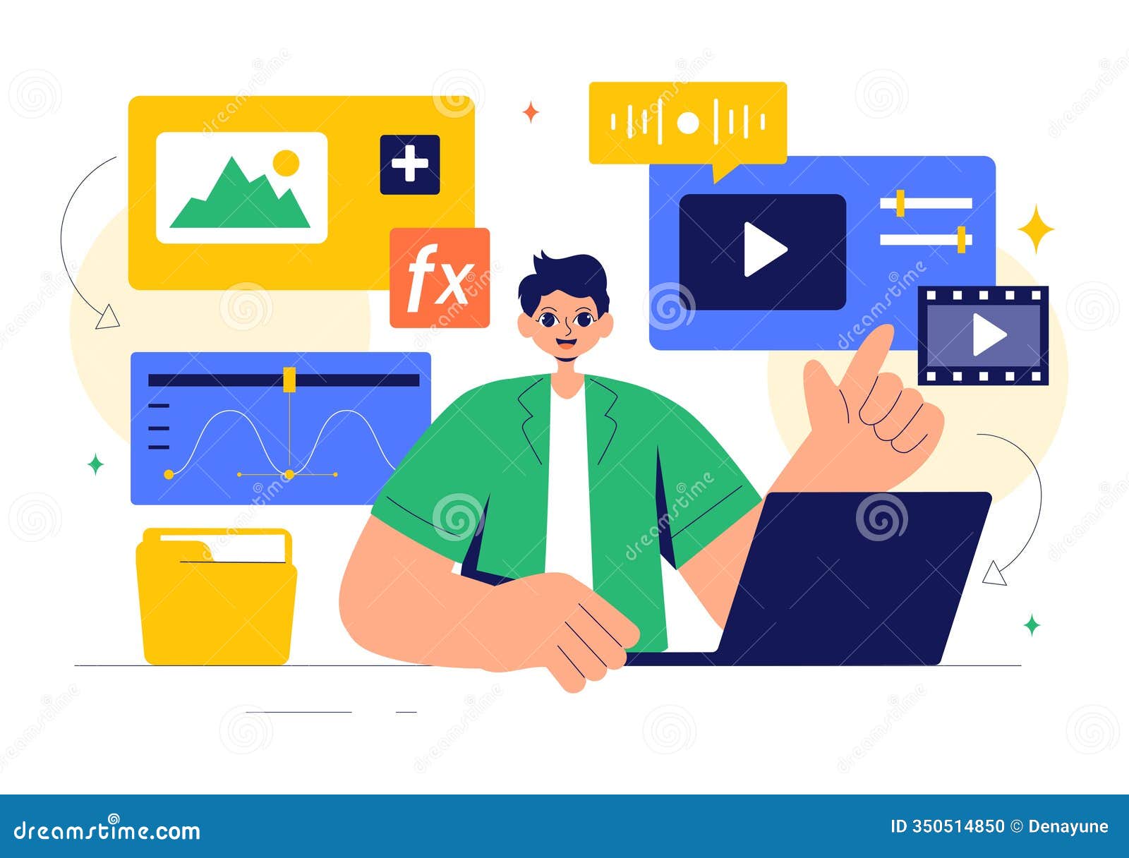 Vector Illustration of a Video Editor Program Featuring Video Editing ...