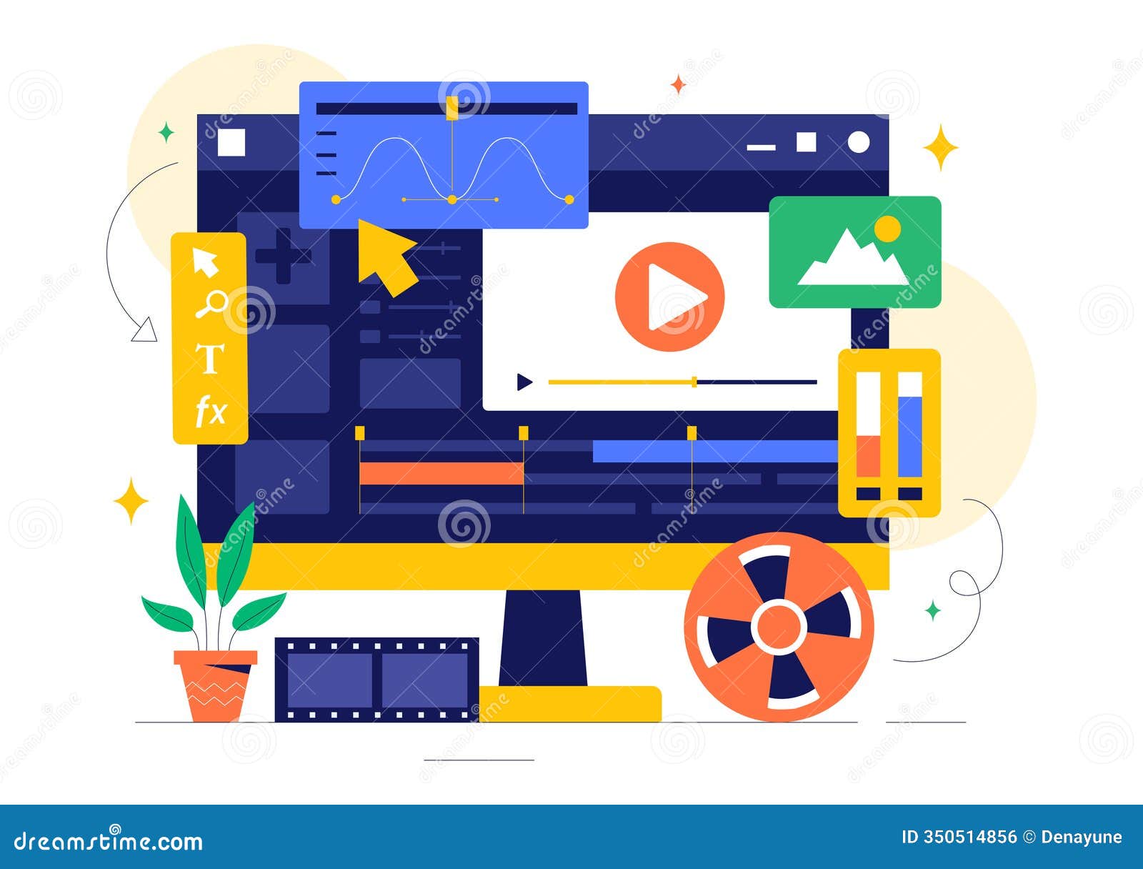 Vector Illustration of a Video Editor Program Featuring Video Editing ...