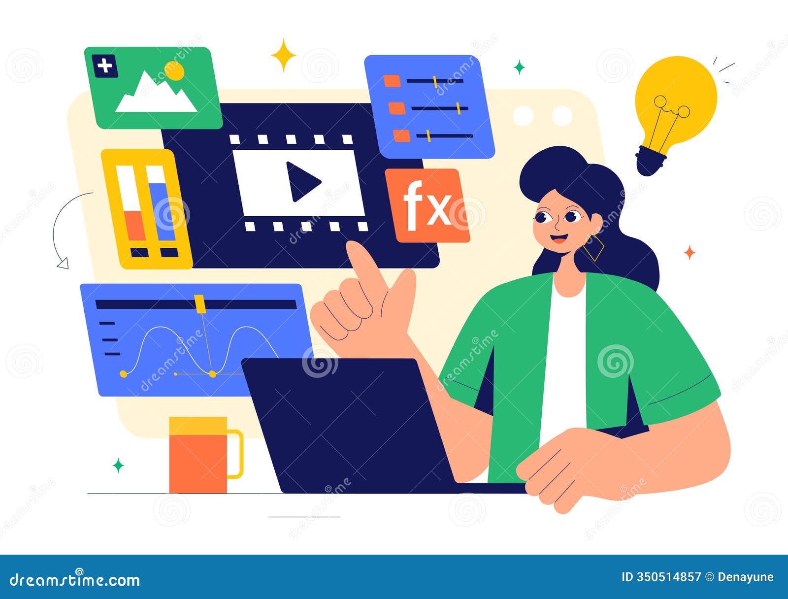 Vector Illustration of a Video Editor Program Featuring Video Editing ...